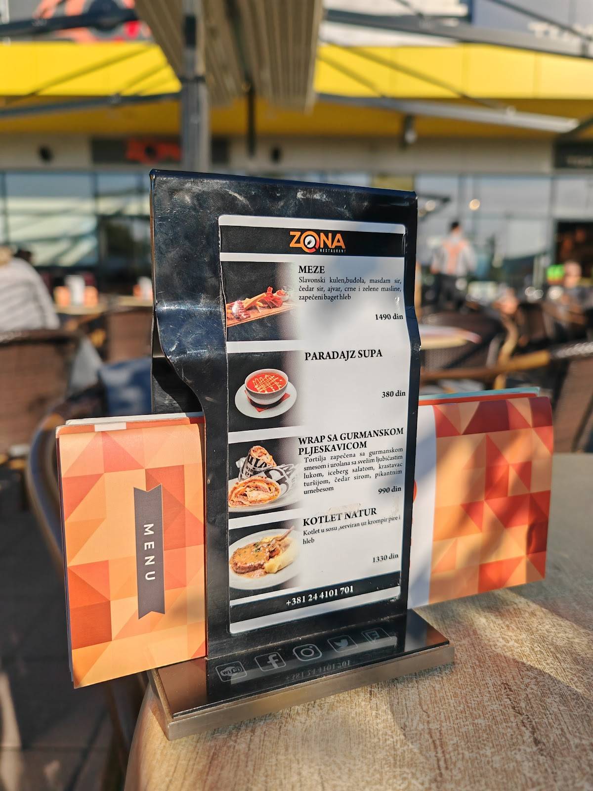 Menu at Zona Cafe, Subotica, Segedinski put 88a