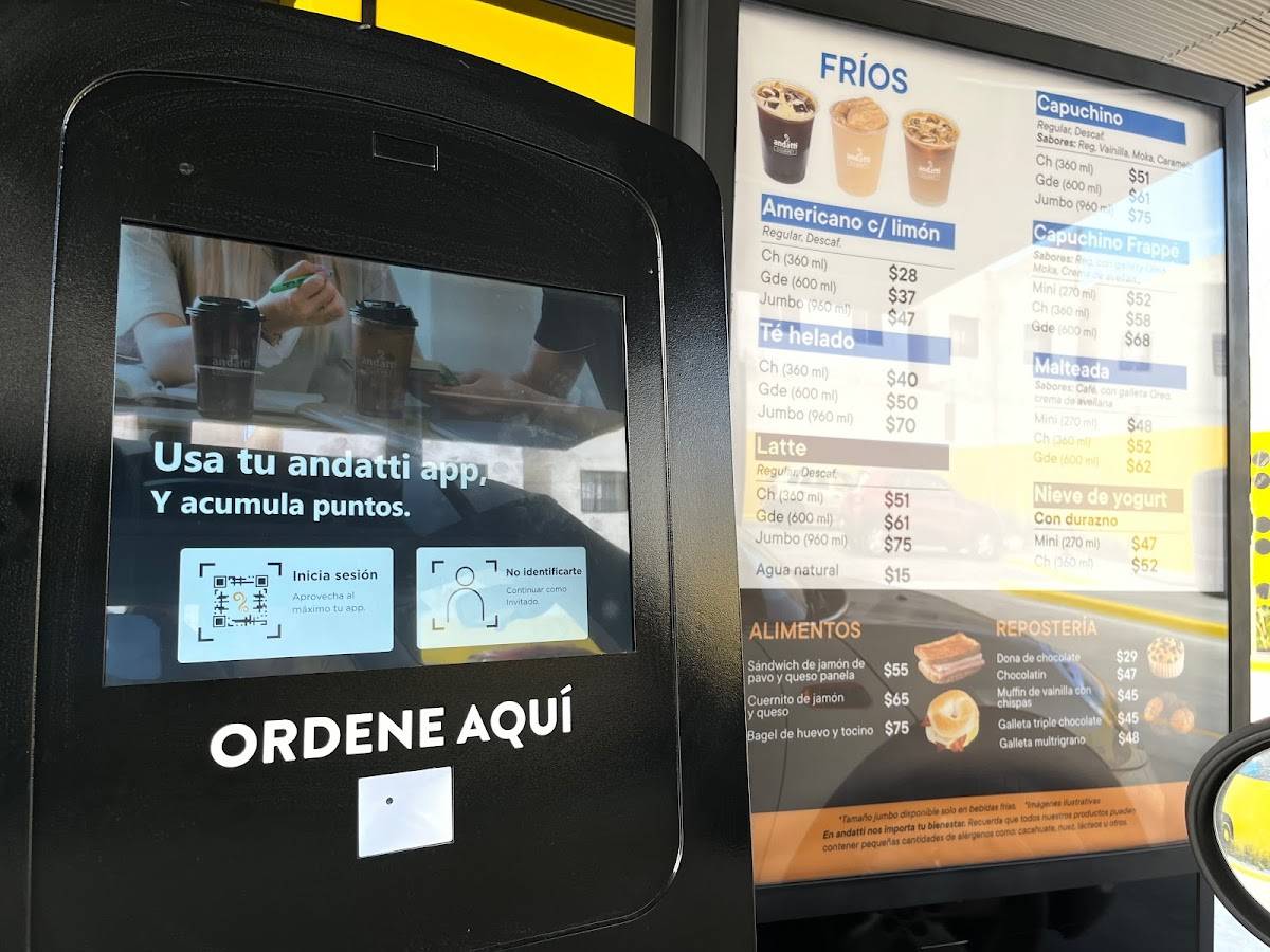 Carta del restaurante andatti Drive Acanto, Apodaca