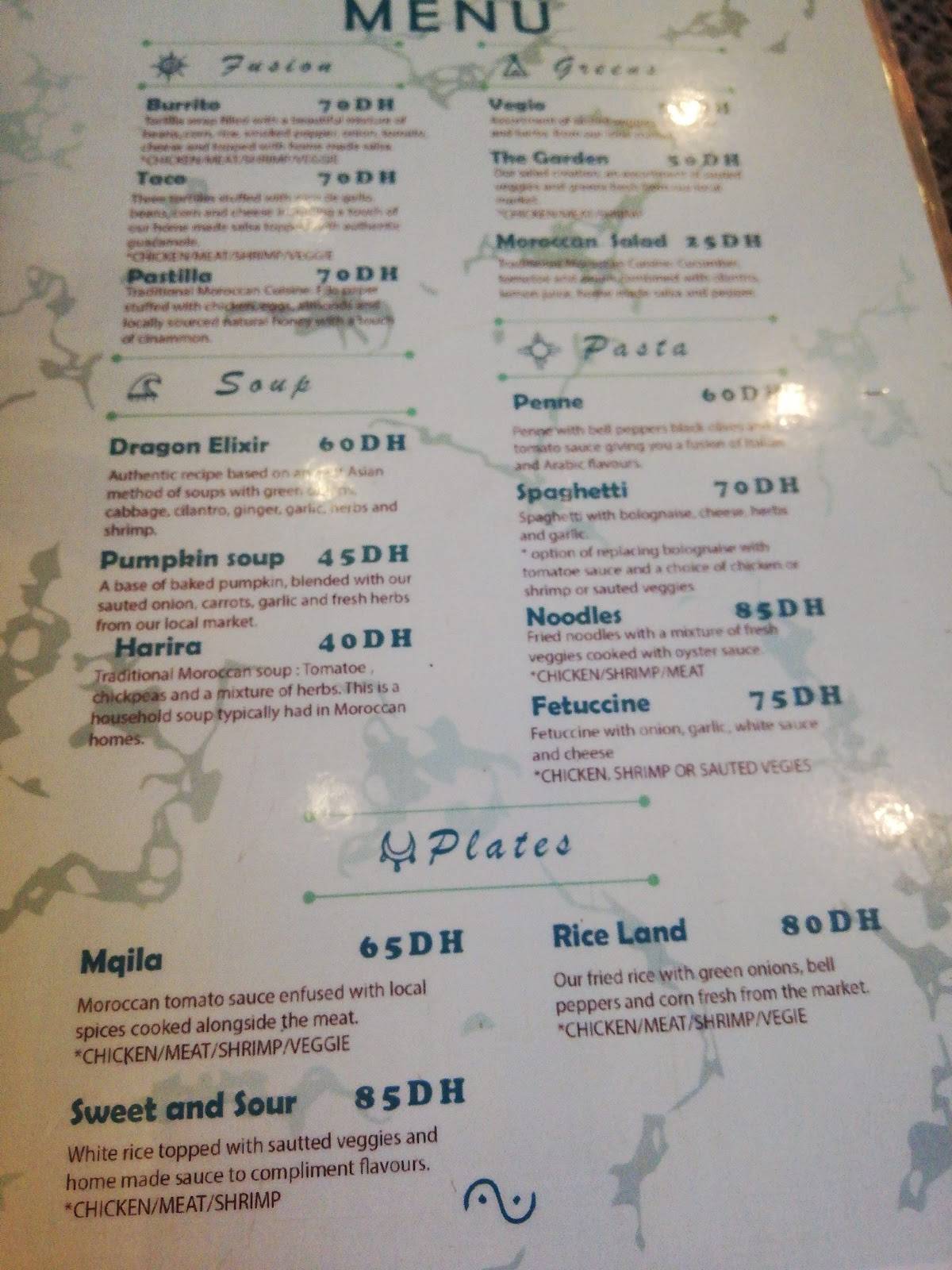 Menu at Restaurant corner kitchen, Fes