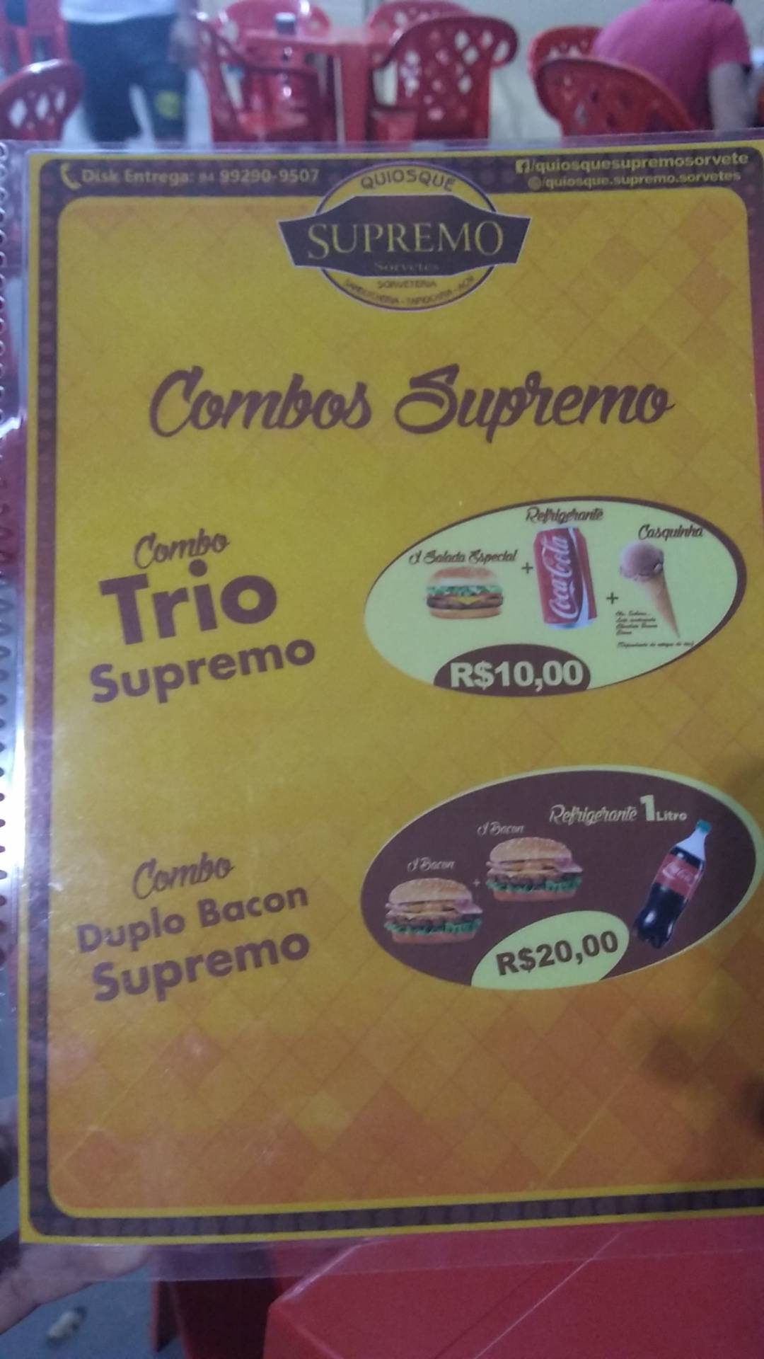 Menu at supreme ice cream kiosk restaurant, Xinguara