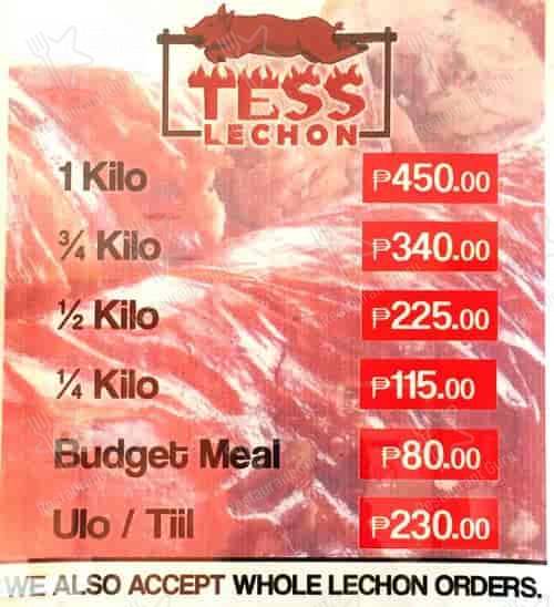 Menu at TESS LECHON restaurant, Mandaue City, 8WRW+2MC