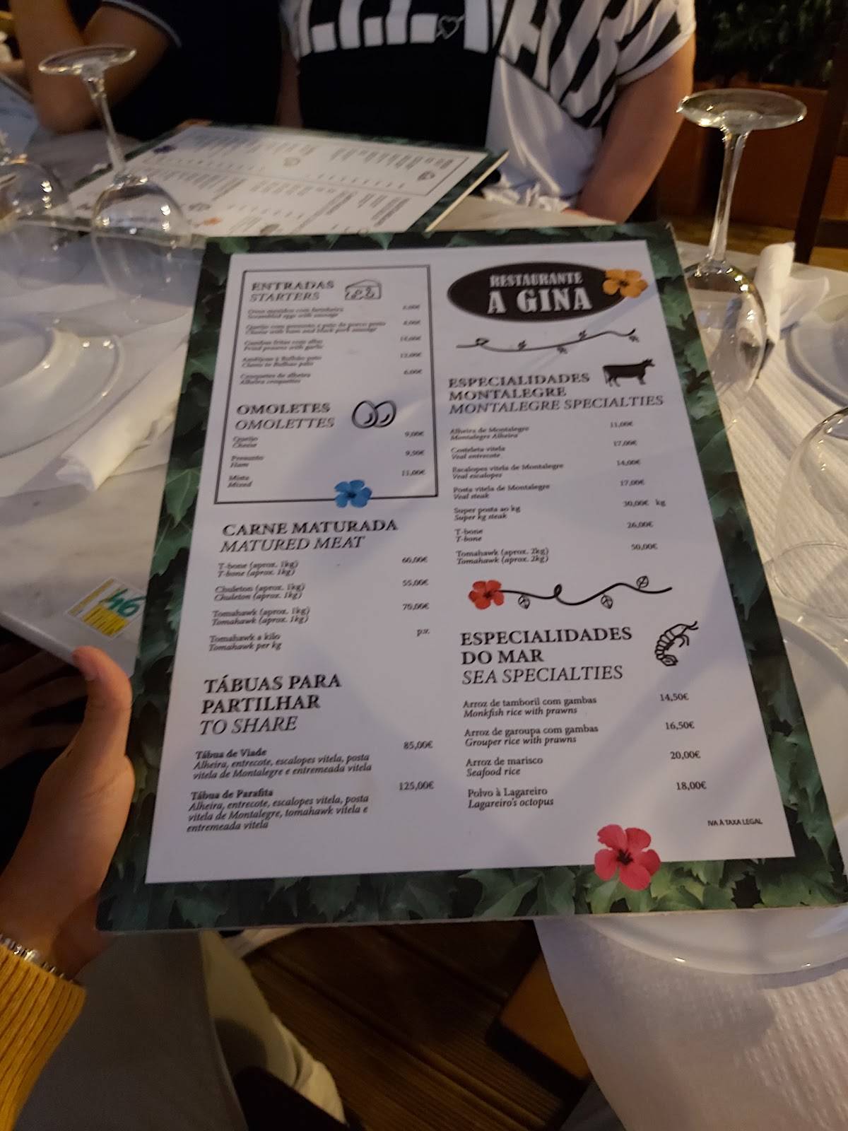 Menu at Restaurante A Gina, Lisbon