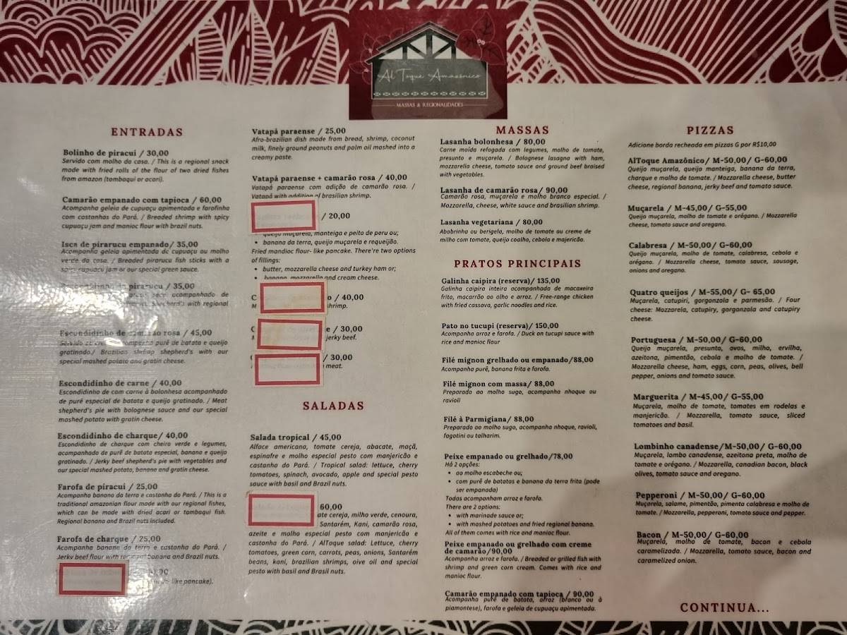 Menu em Al Toque Amazônico restaurante, Alter do Chão