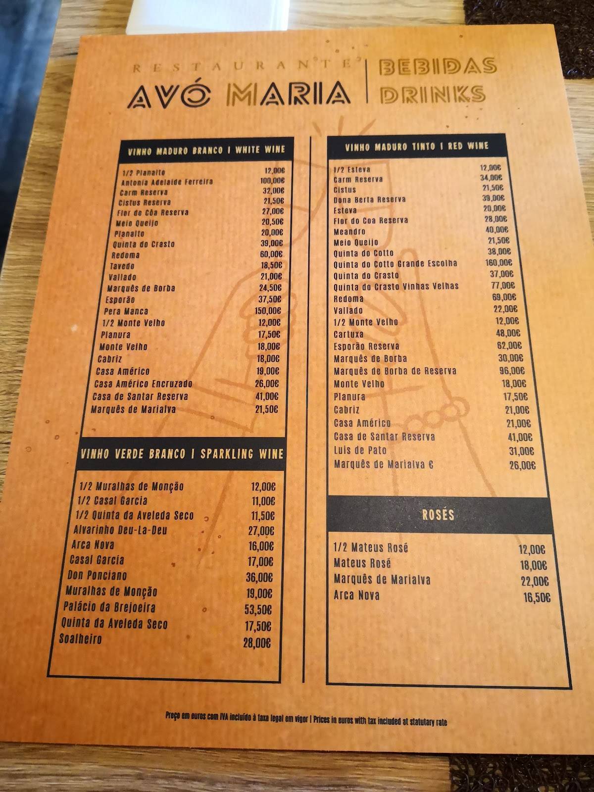 Menu em Restaurante Avó Maria, Porto