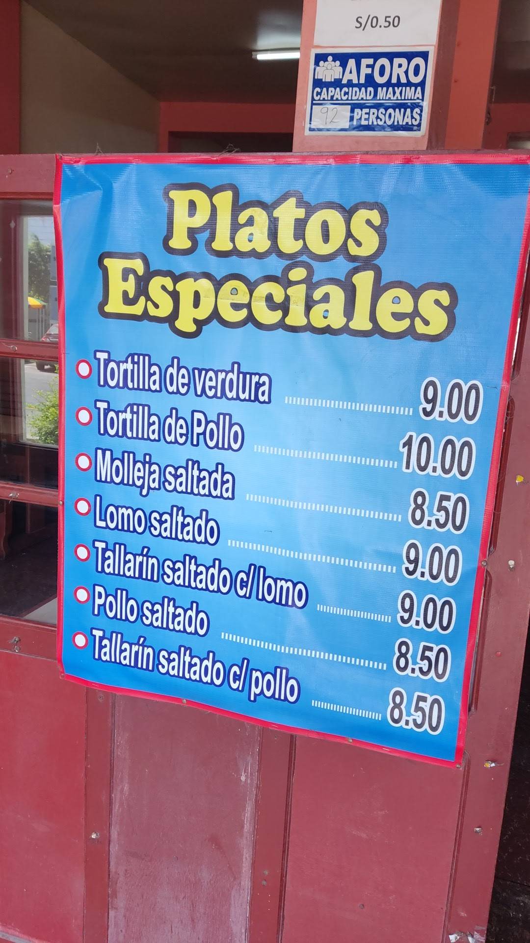 Carta de Restaurante Caldo de Gallina, Callao