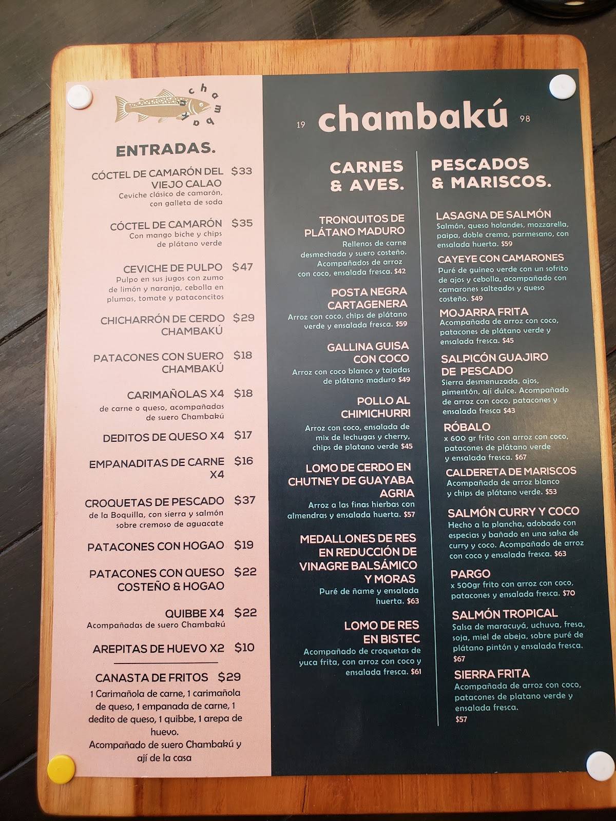 Carta de Restaurante Chambaku, Bogotá