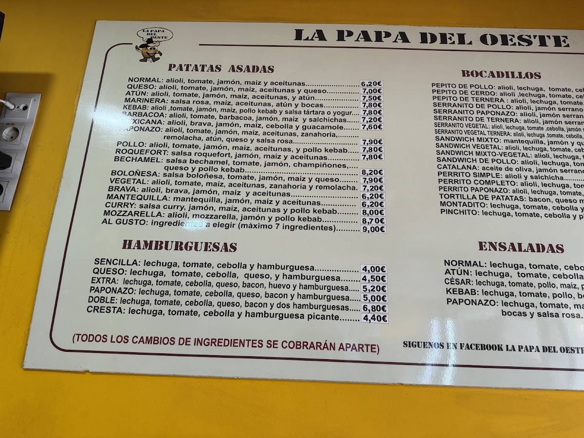 Carta de Restaurante El Paponazo del Parque del Oeste, Málaga, C ...