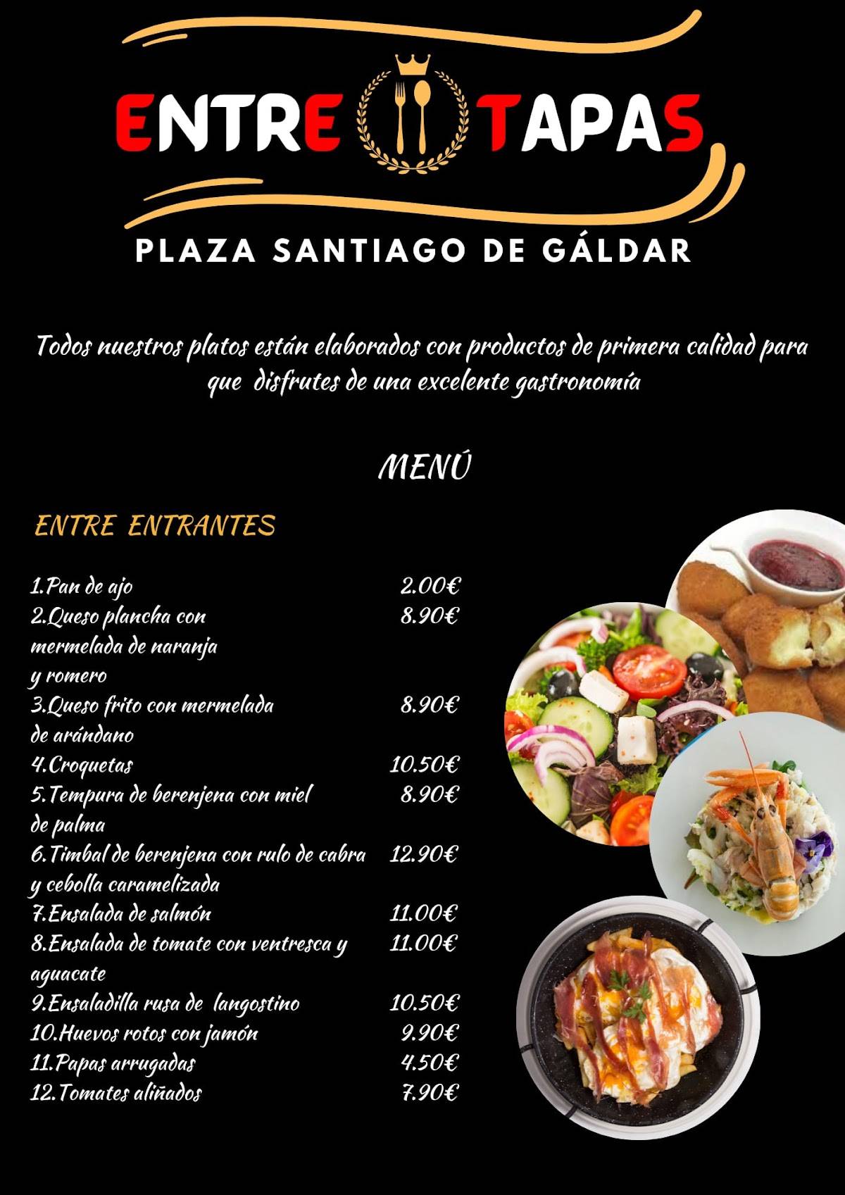 Carta de Restaurante Entre Tapas, Gáldar