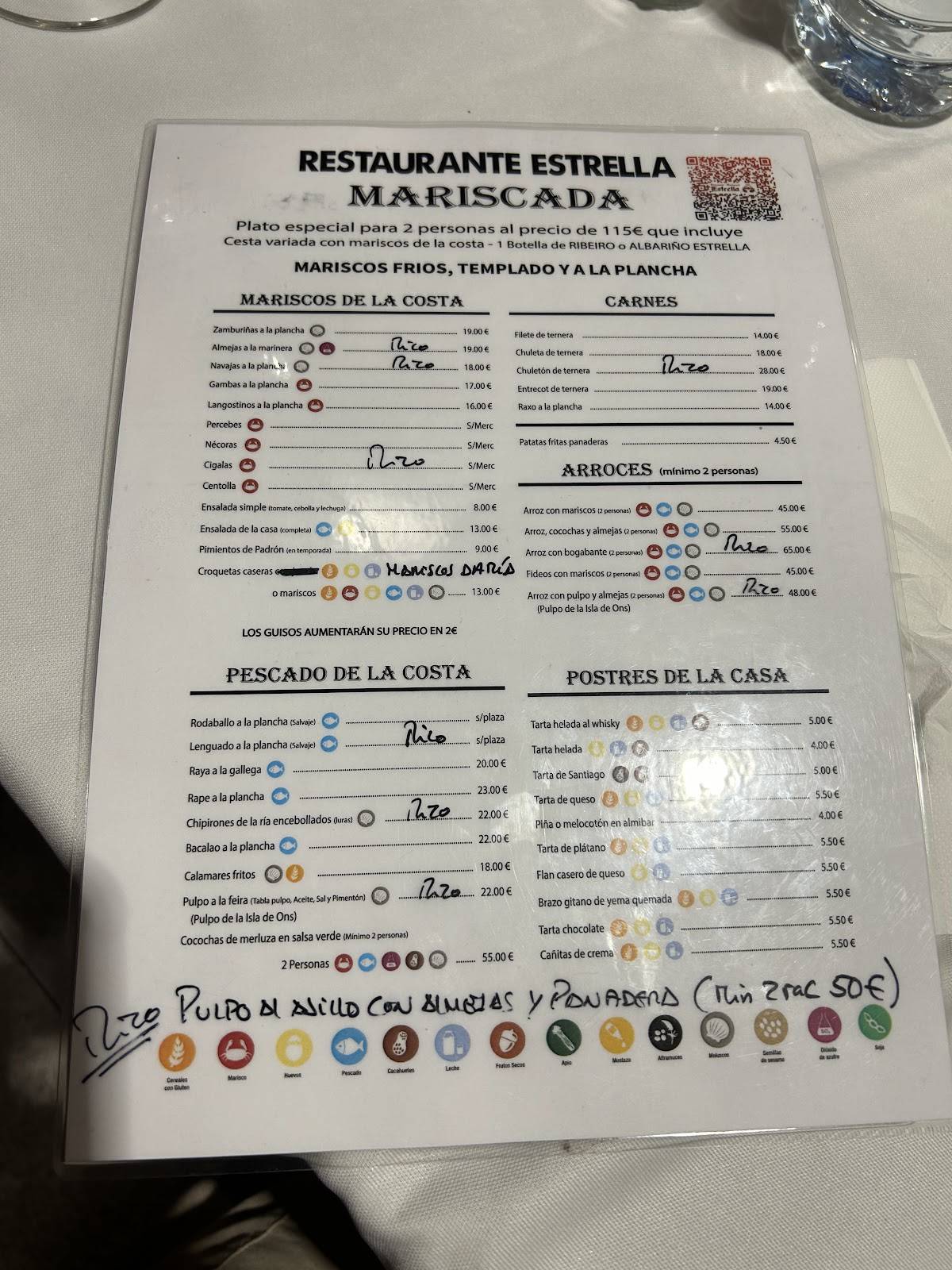 Carta de Restaurante Estrella Bueu, Bueu