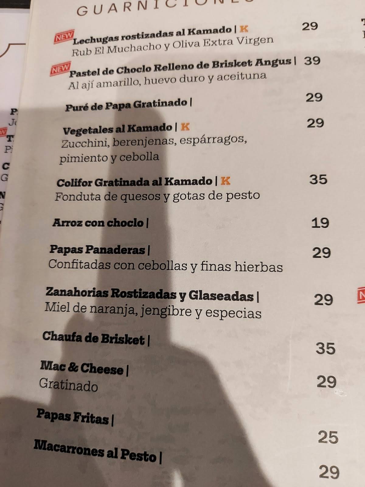 Menu at Restaurante Fuego Lima, Miraflores