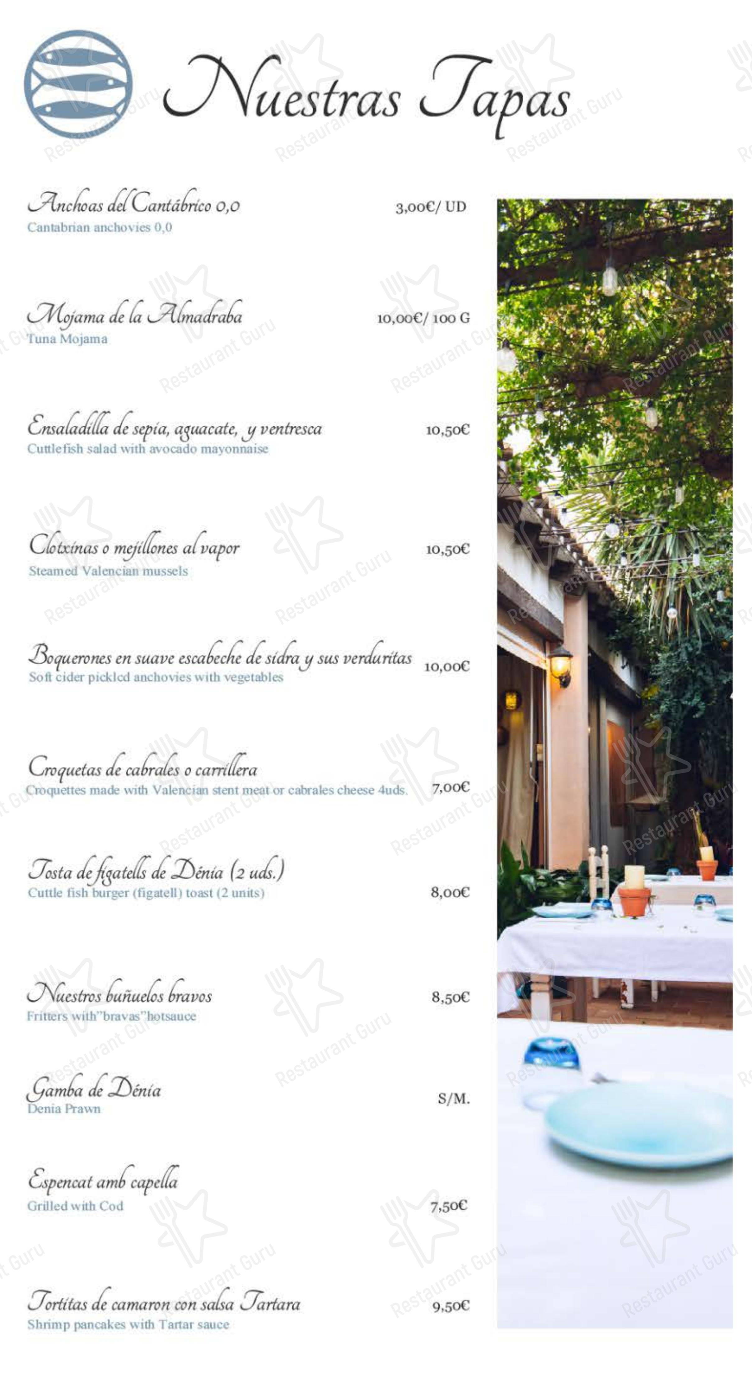 Carta del restaurante La Comanda&Cia, Dénia