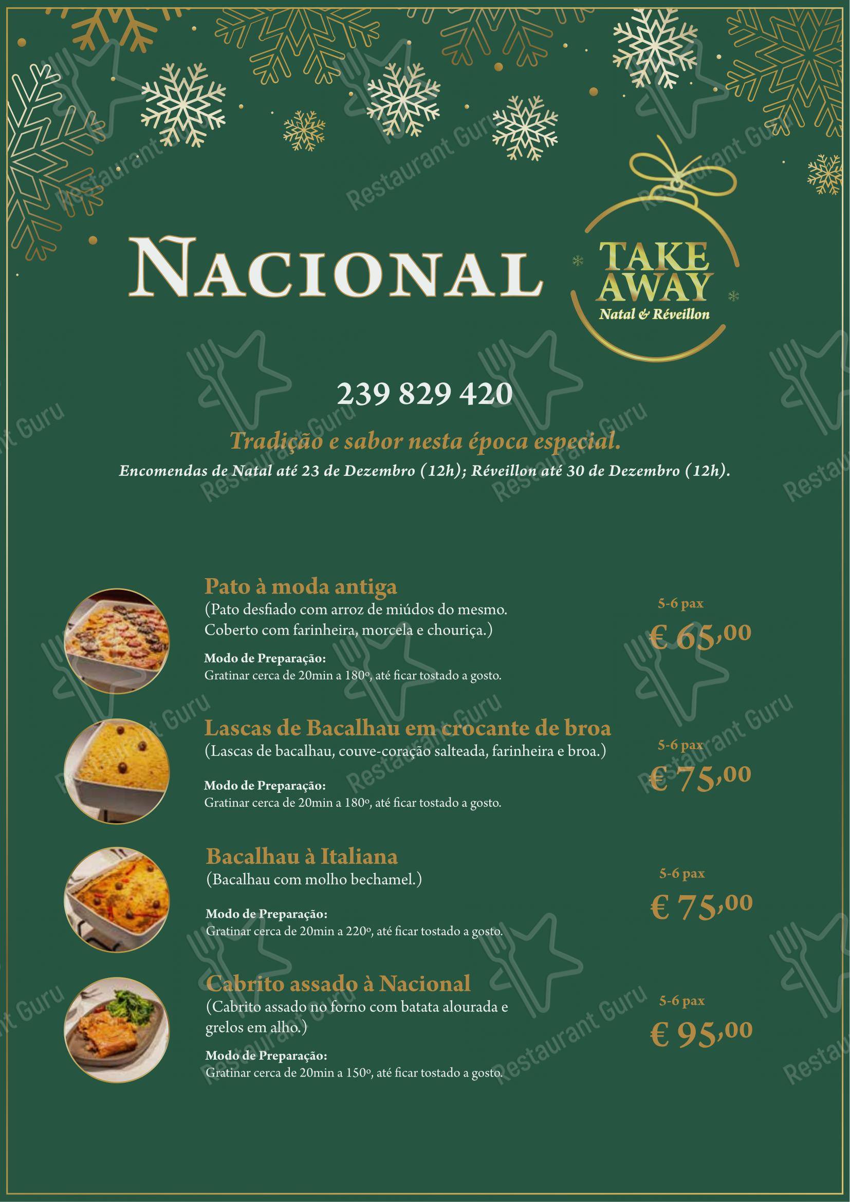 Menu em Restaurante Nacional, Coimbra