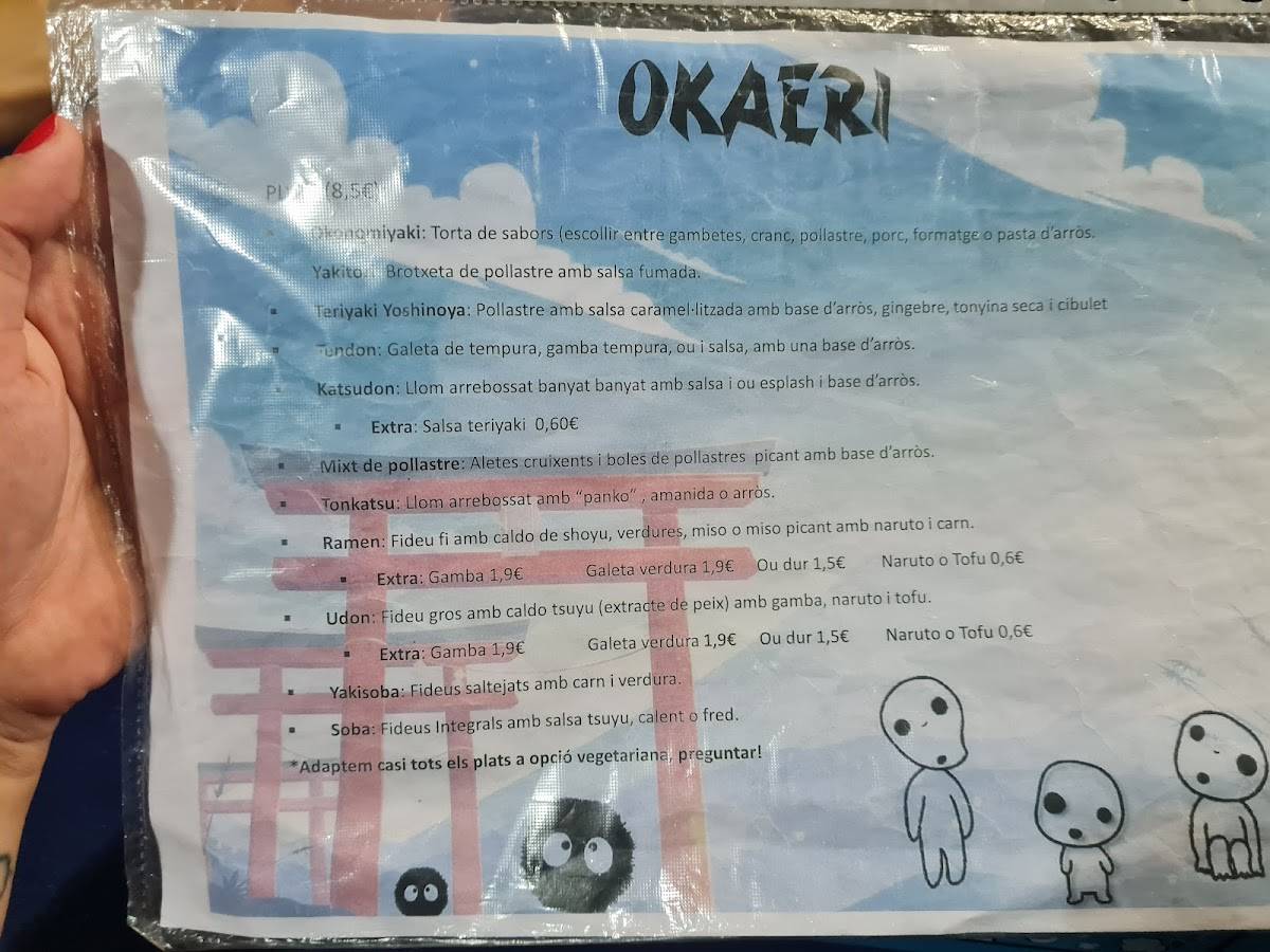 Carta del restaurante Okaeri, Reus