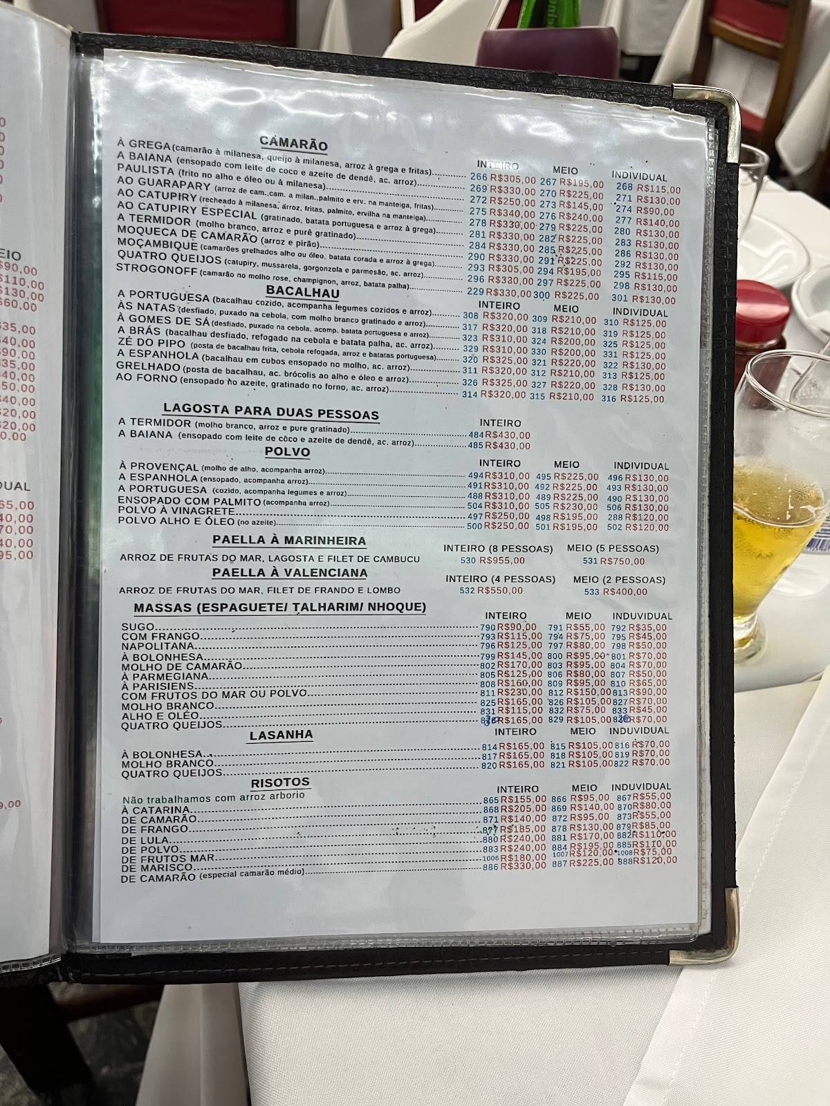Menu em Restaurante Olímpia, Santos