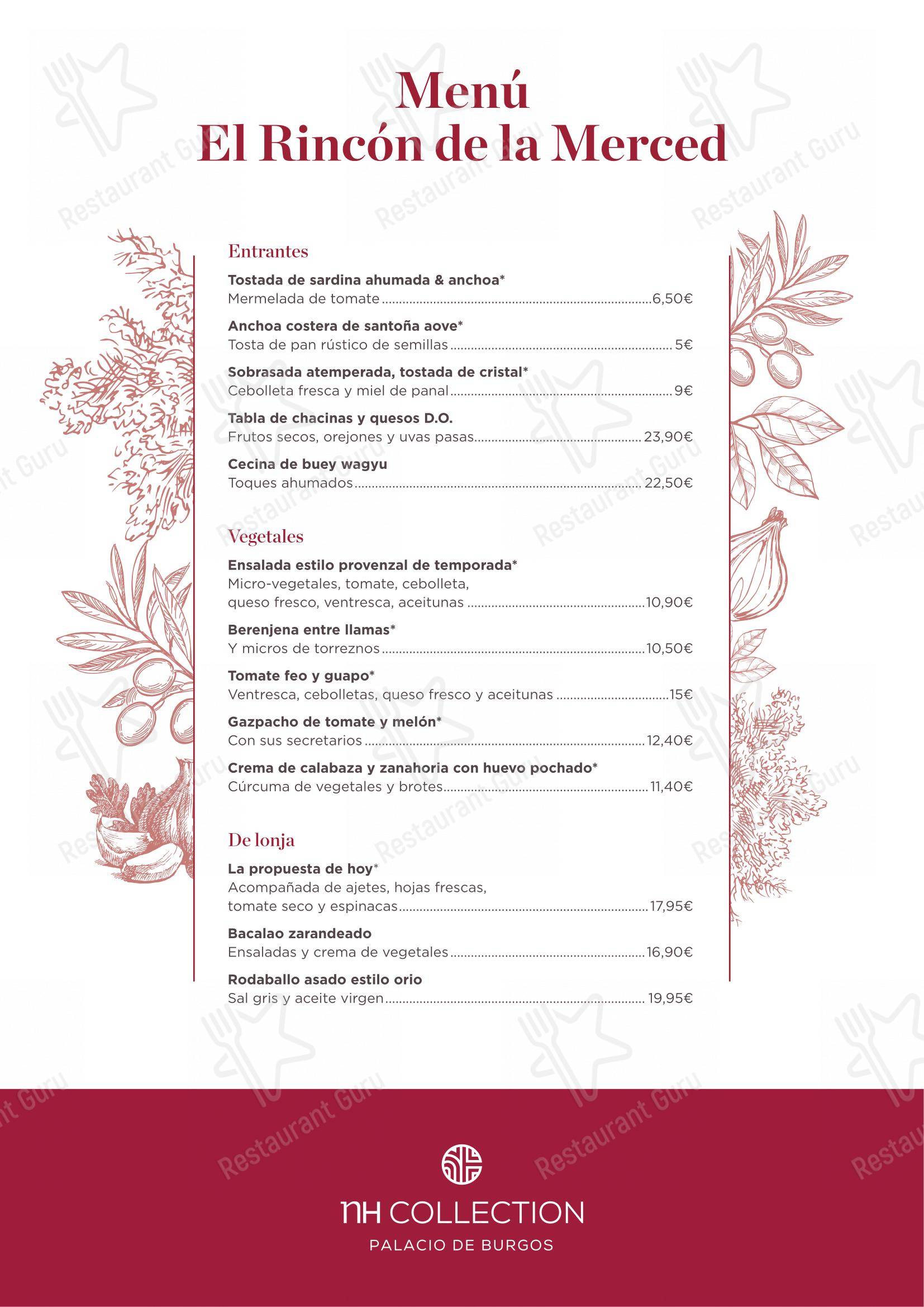 Carta del restaurante Rincón del la Merced, Burgos, C. Merced