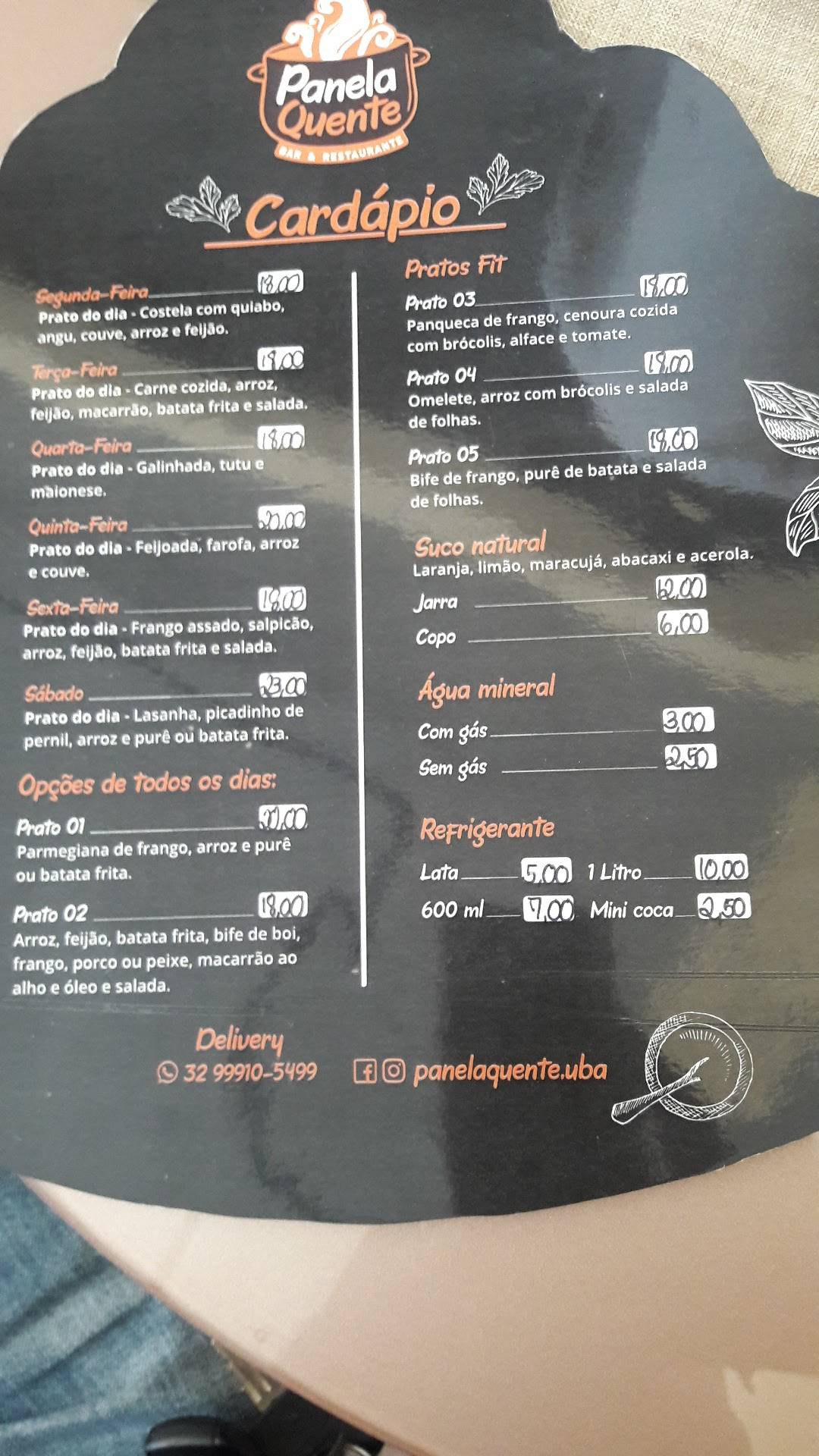 Menu em Restaurante Panela Quente, Ubá