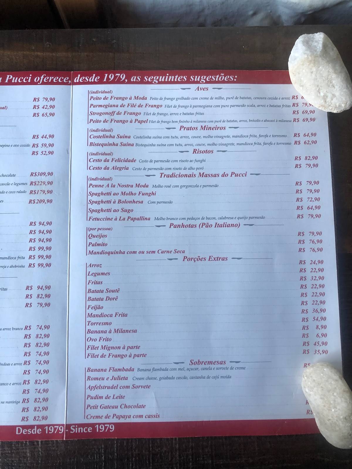 Menu em Restaurante Pucci, Monte Verde