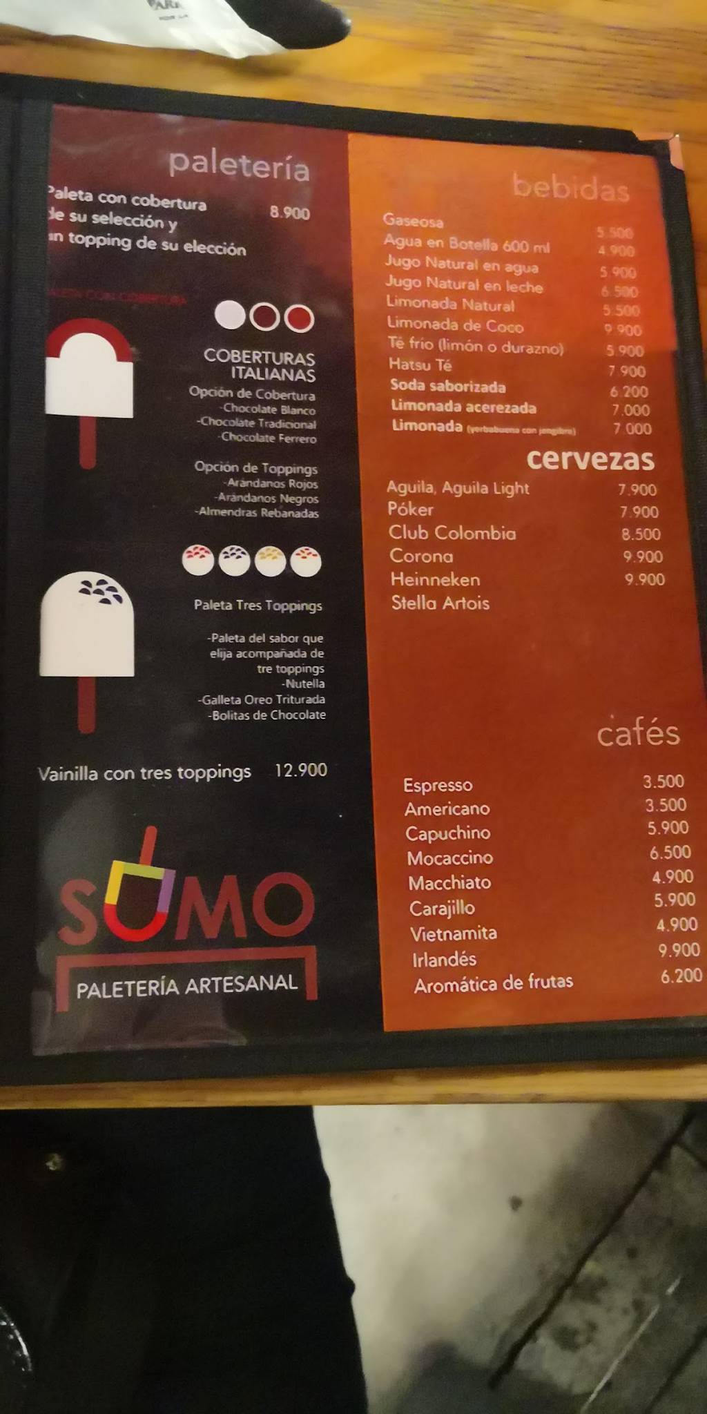 Carta de Restaurante Sumo, Pereira