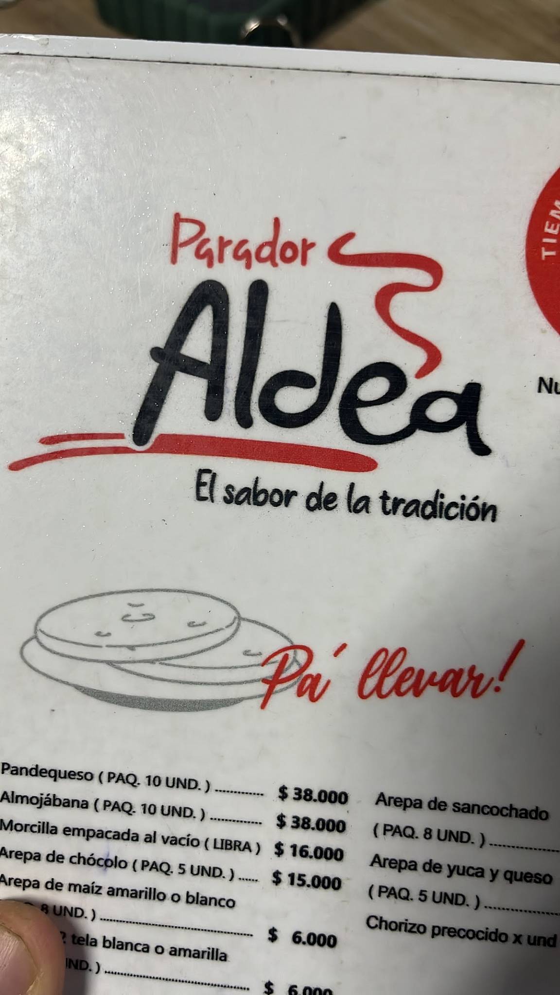 Carta de Restaurante La Aldea, Colombia, Via San Jerónimo Medellín