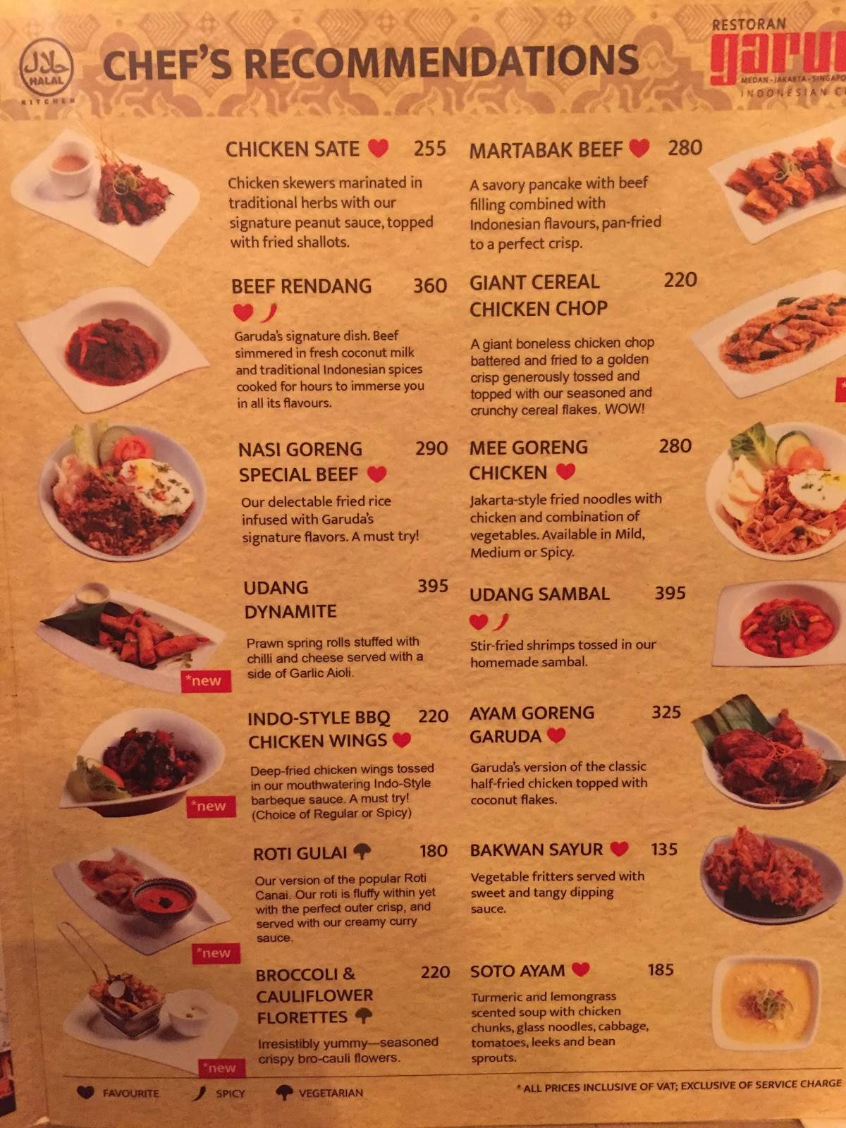 Menu at Restoran Garuda restaurant, Makati, Ground Floor