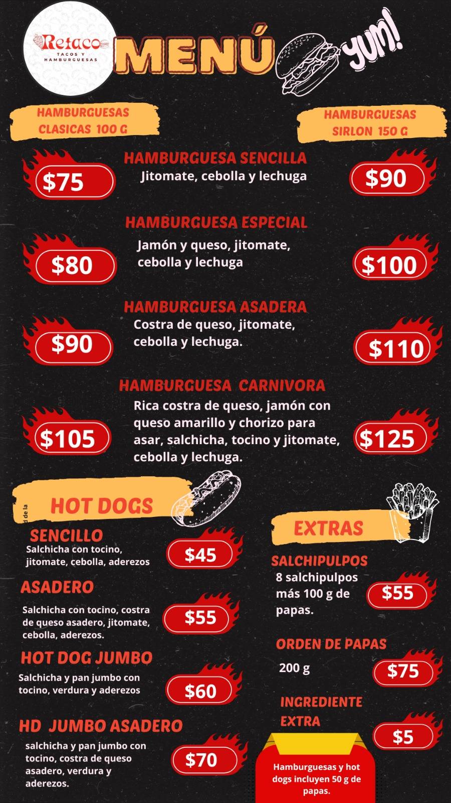 Menu at Retaco restaurant, Xalisco