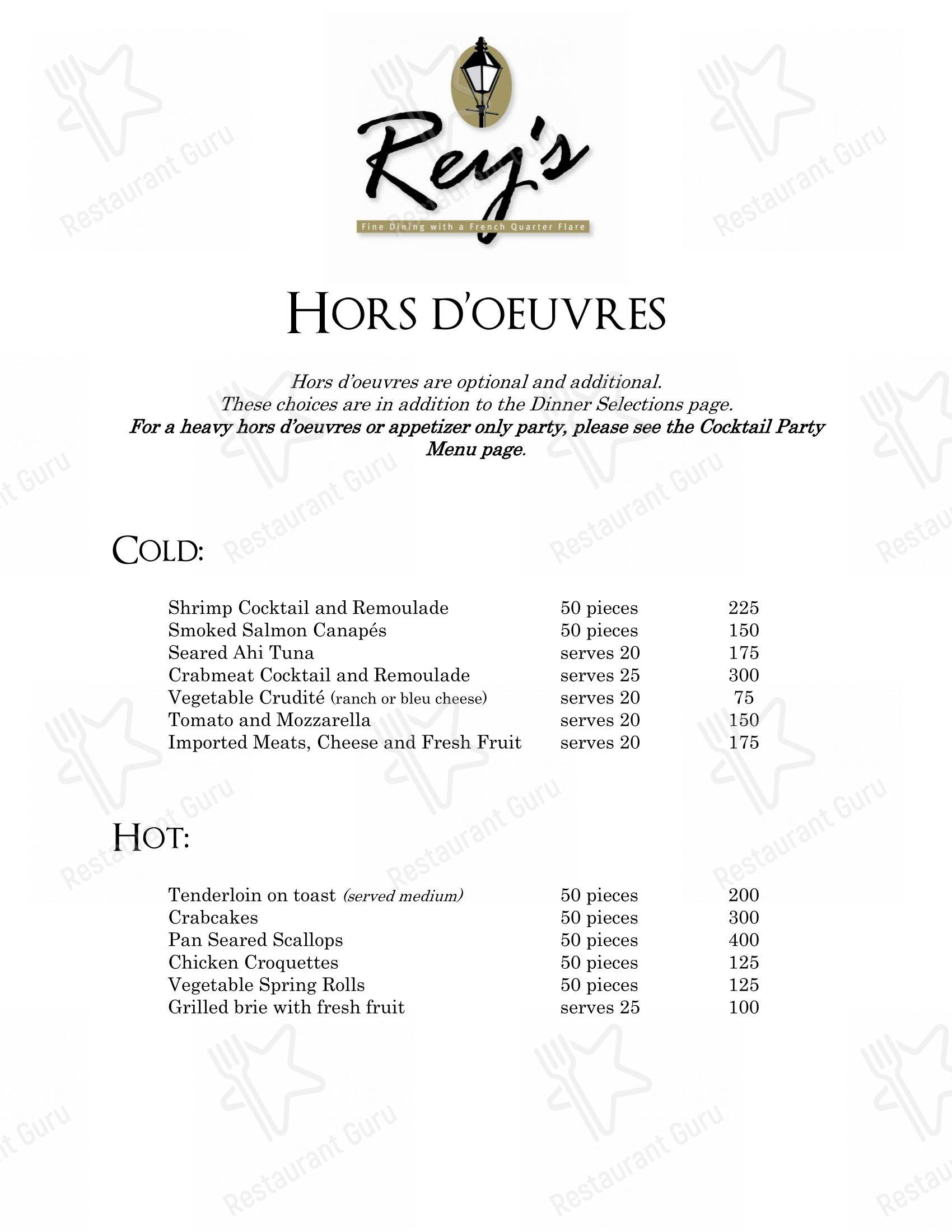 Menu at Rey's Restaurant, Raleigh