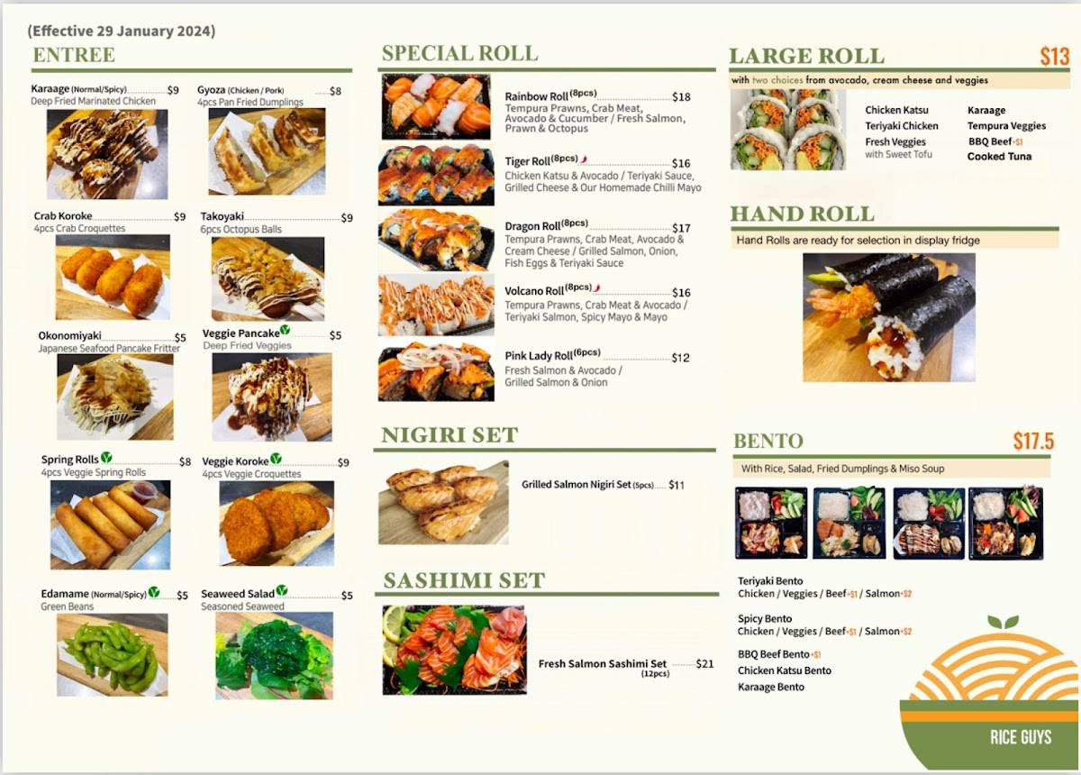 Menu at Rice Guys restaurant, Sippy Downs