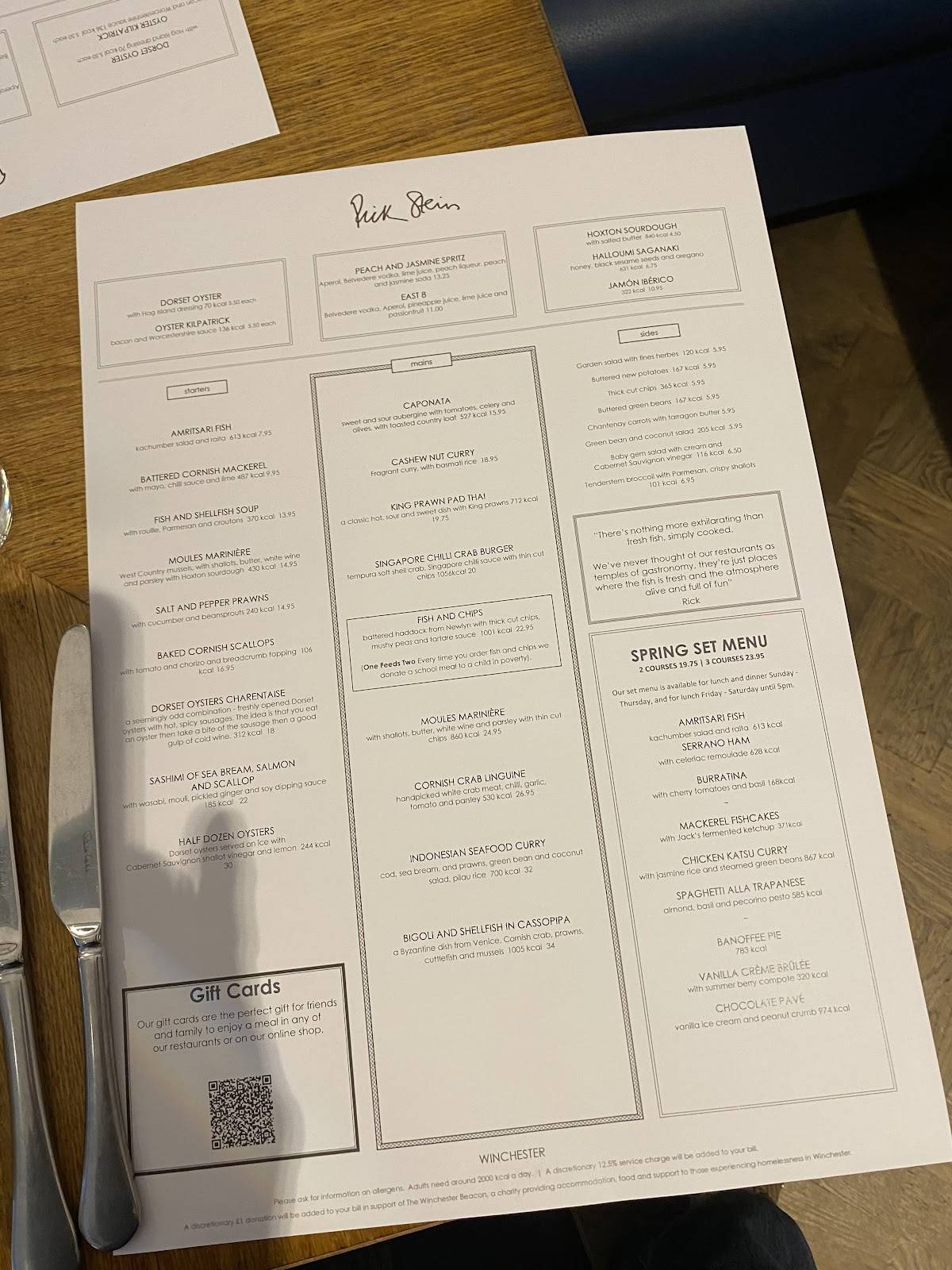Menu at Rick Stein, Winchester restaurant, Winchester