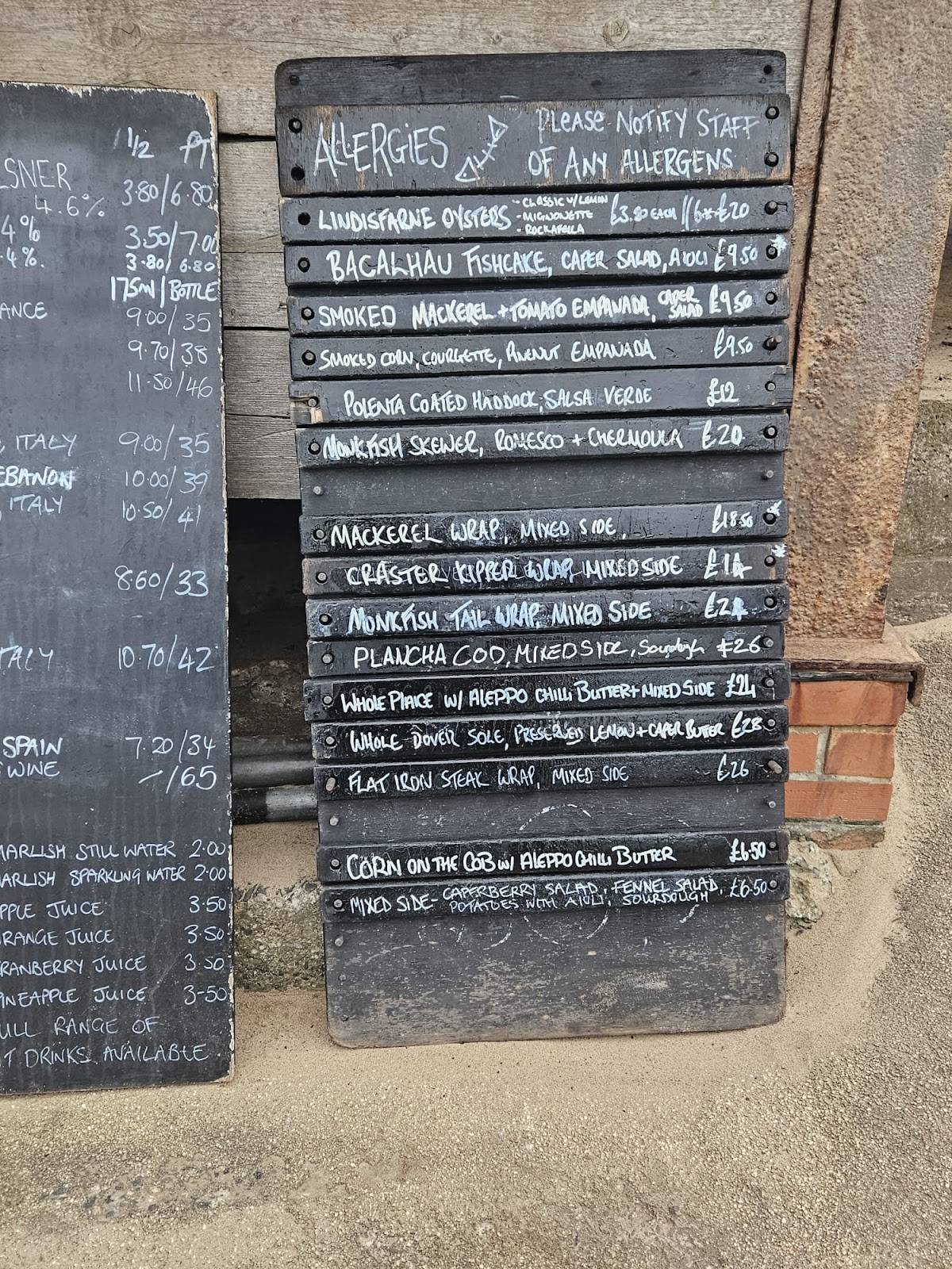 Menu at Riley's Fish Shack restaurant, Tynemouth