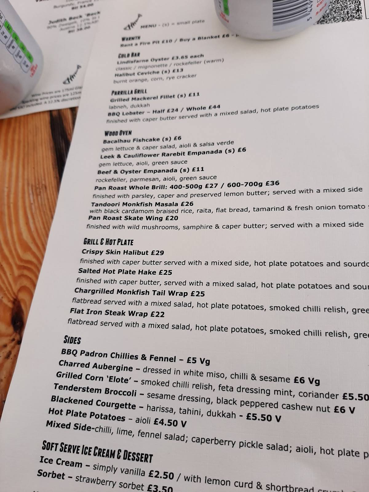 Menu at Riley's Fish Shack restaurant, Tynemouth