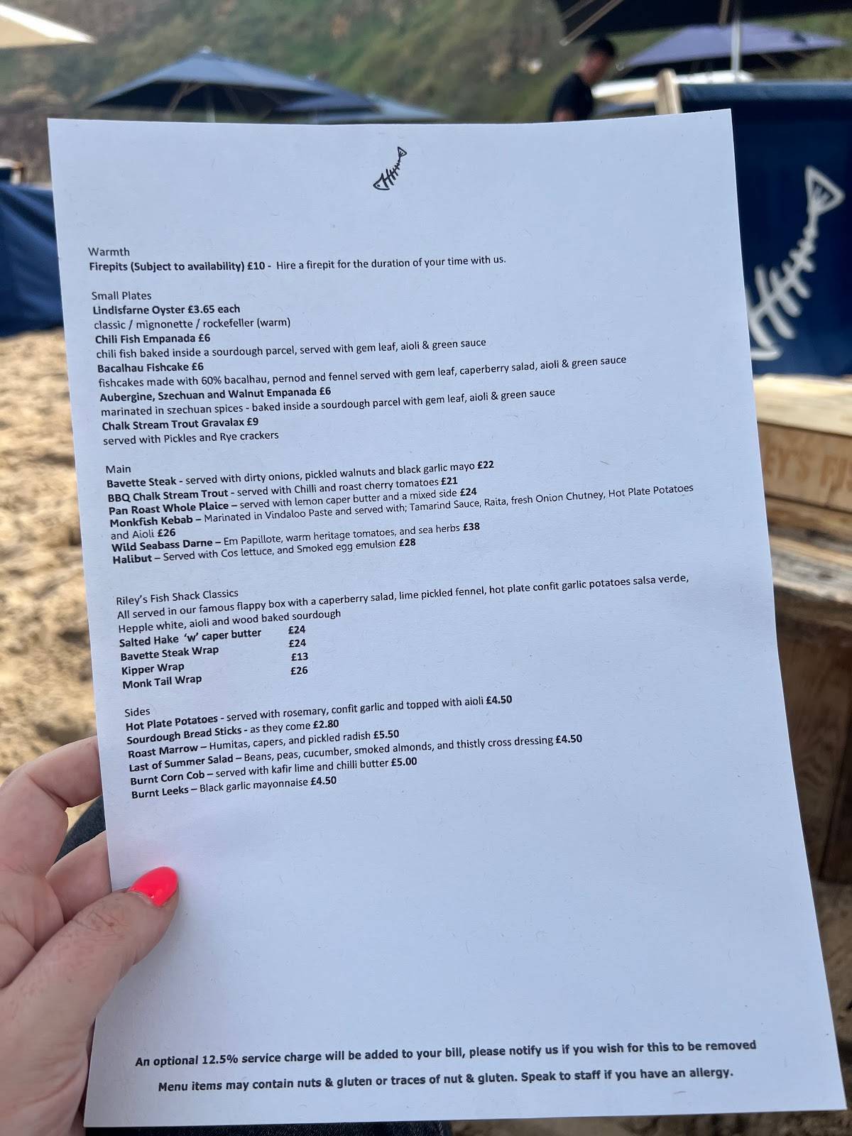 Menu at Riley's Fish Shack restaurant, Tynemouth