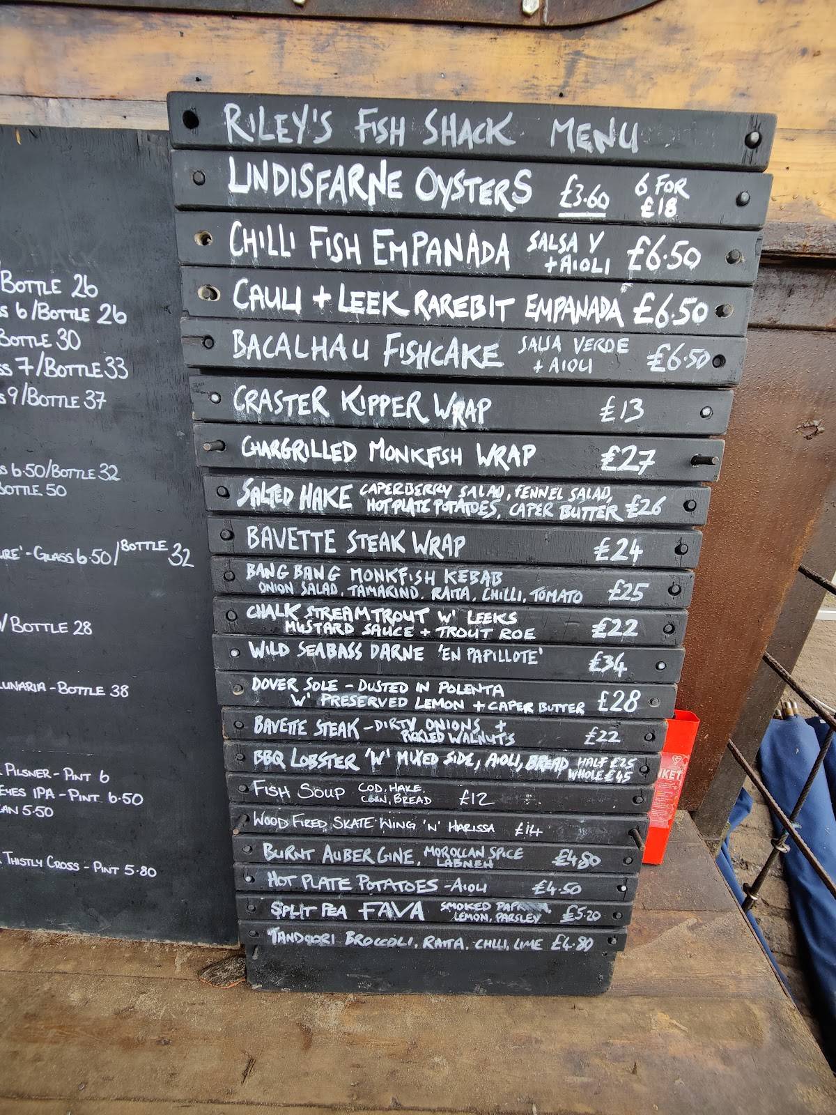 Menu at Riley's Fish Shack restaurant, Tynemouth