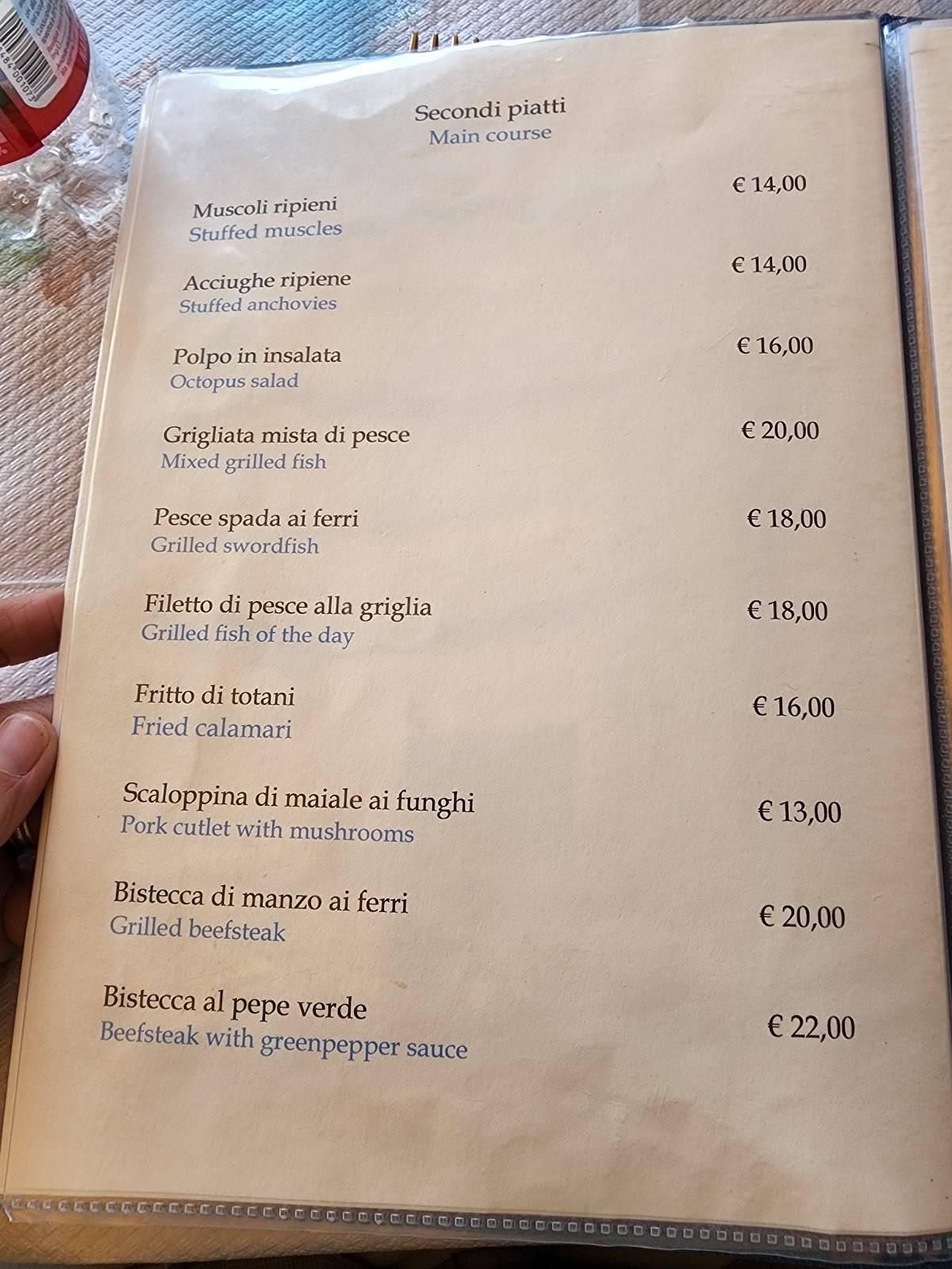 Menu at Ristorante Belvedere, Monterosso al Mare