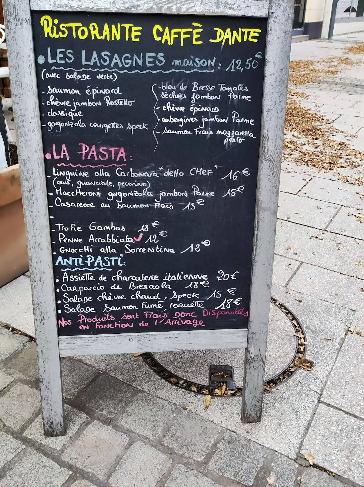 Menu au Ristorante Caffe Dante restaurant, Dreux