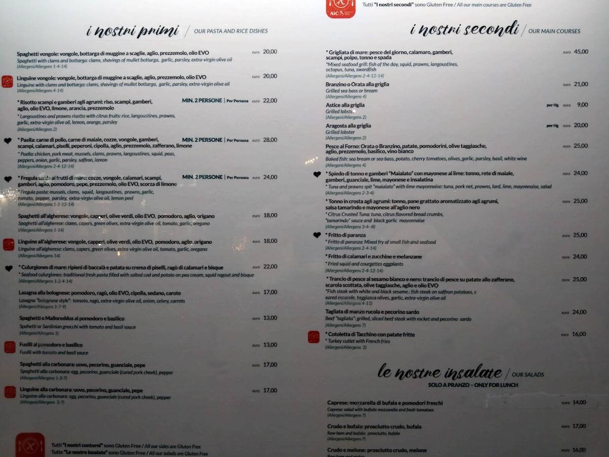 Speisekarte von Ristorante Fronte Mare, Alghero