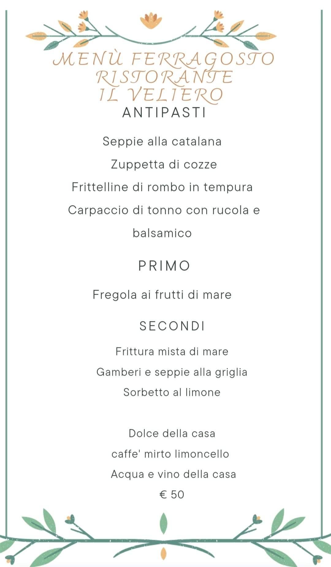 Menu da Il Veliero Porto Corallo - Ristorante Pizzeria, Porto Tramatzu