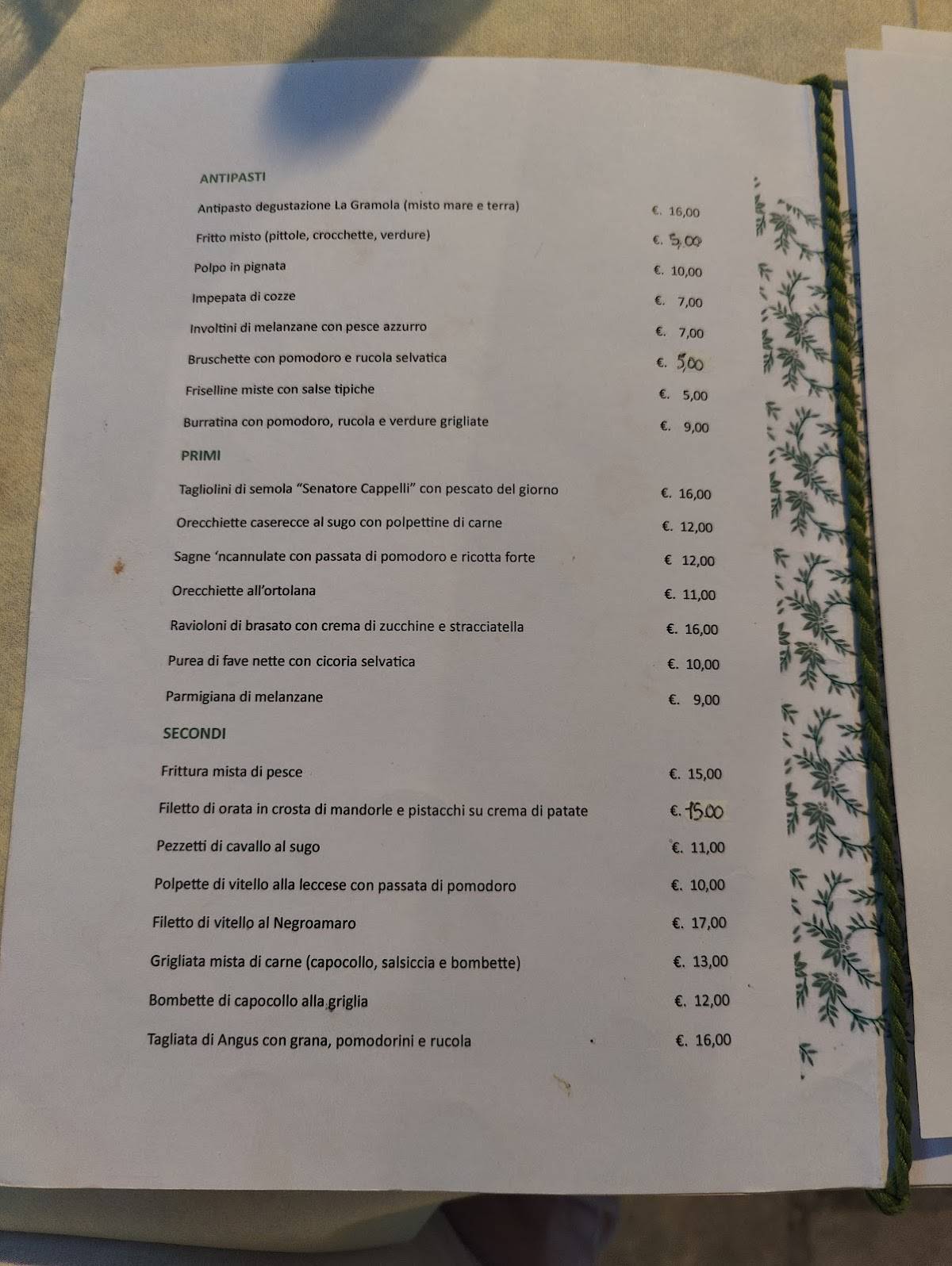 Menu da La Gràmola - Natura e Cucina ristorante, Casamassella