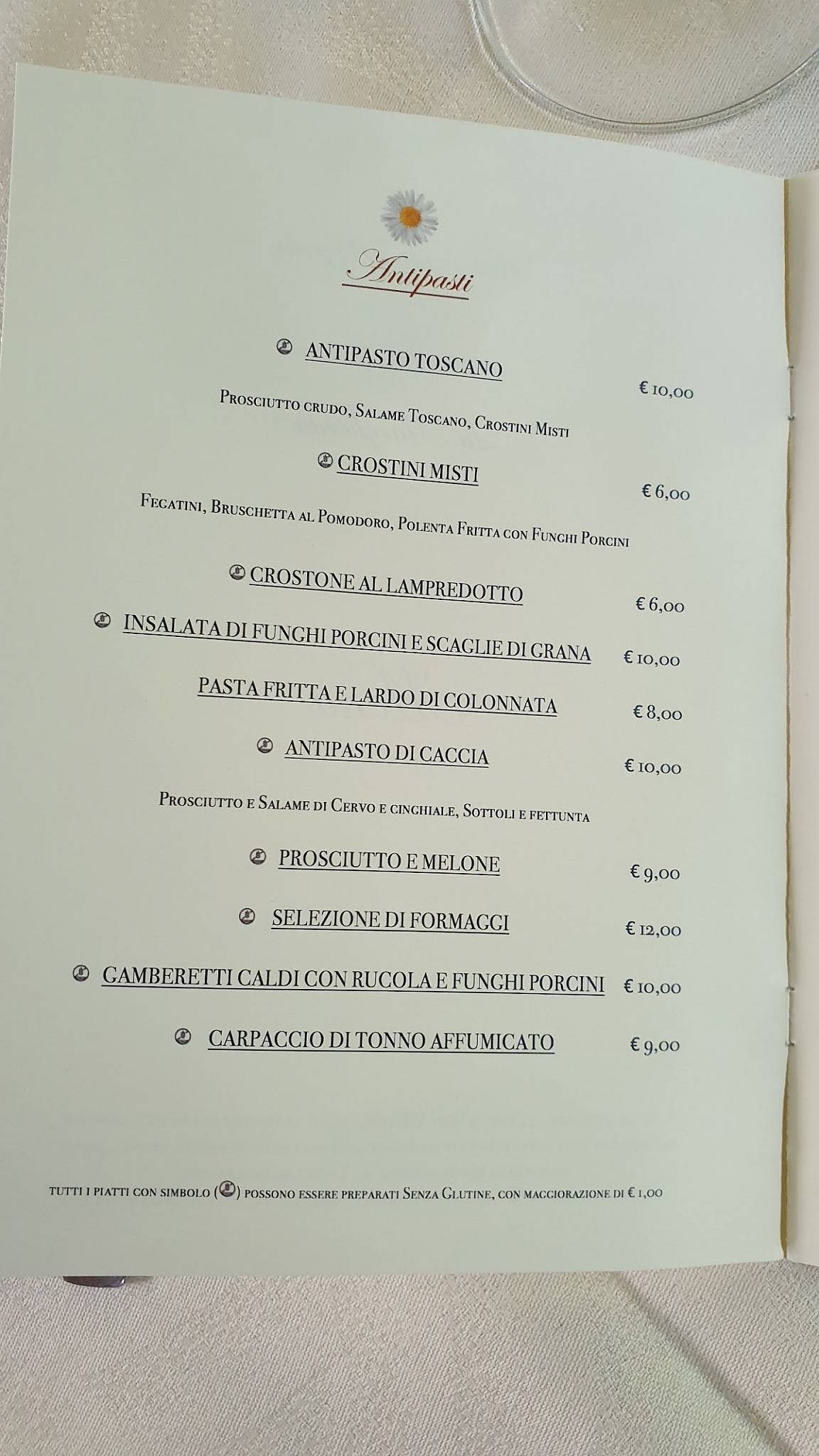 Menu da Ristorante La Margherita, Montecatini Terme