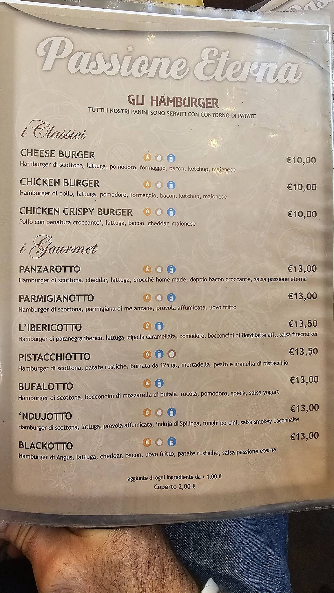 Menu da Pizzeria Hamburgeria Passione Eterna, Messina