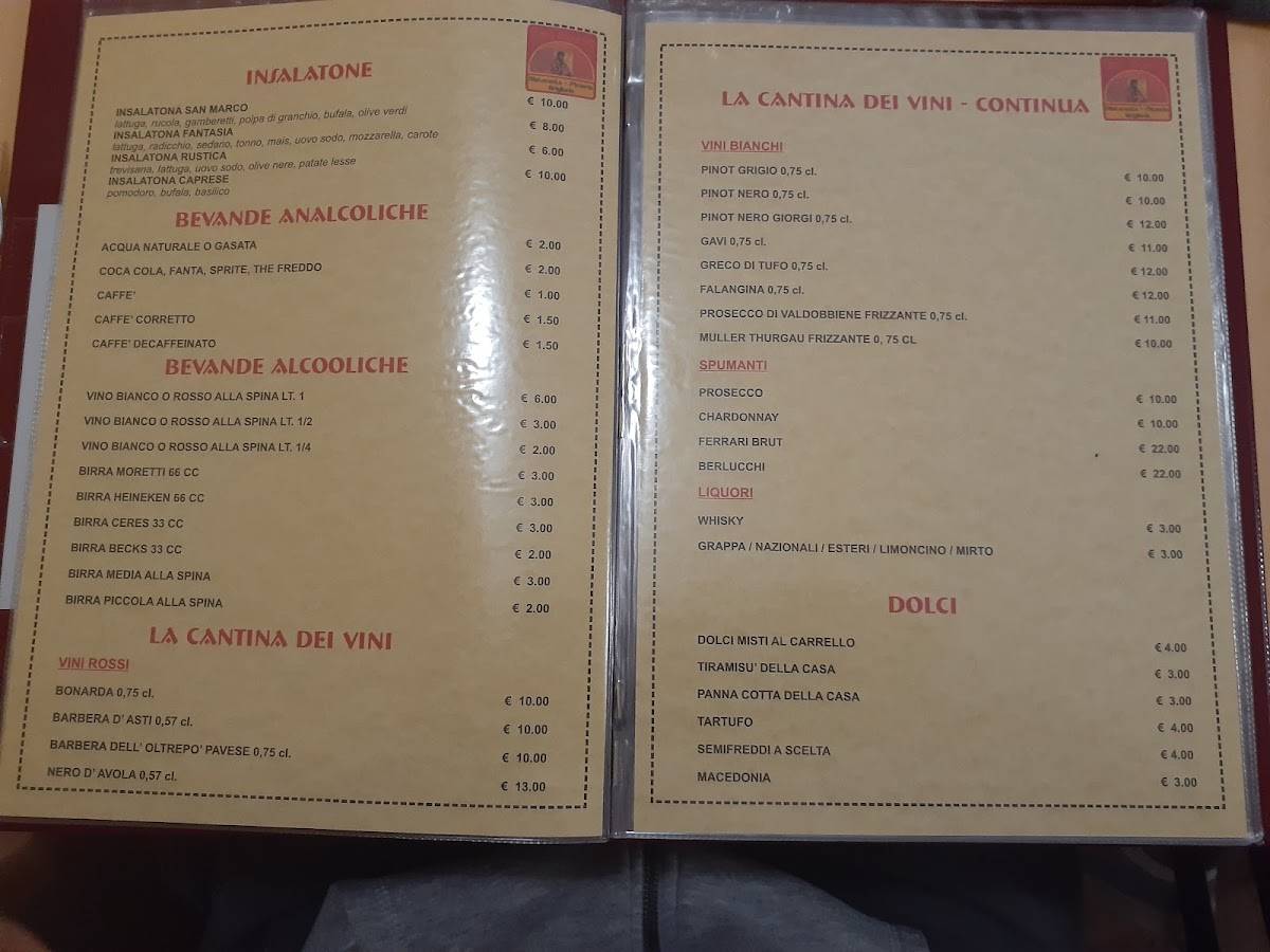 Menu da Bella Pavia ristorante, Pavia