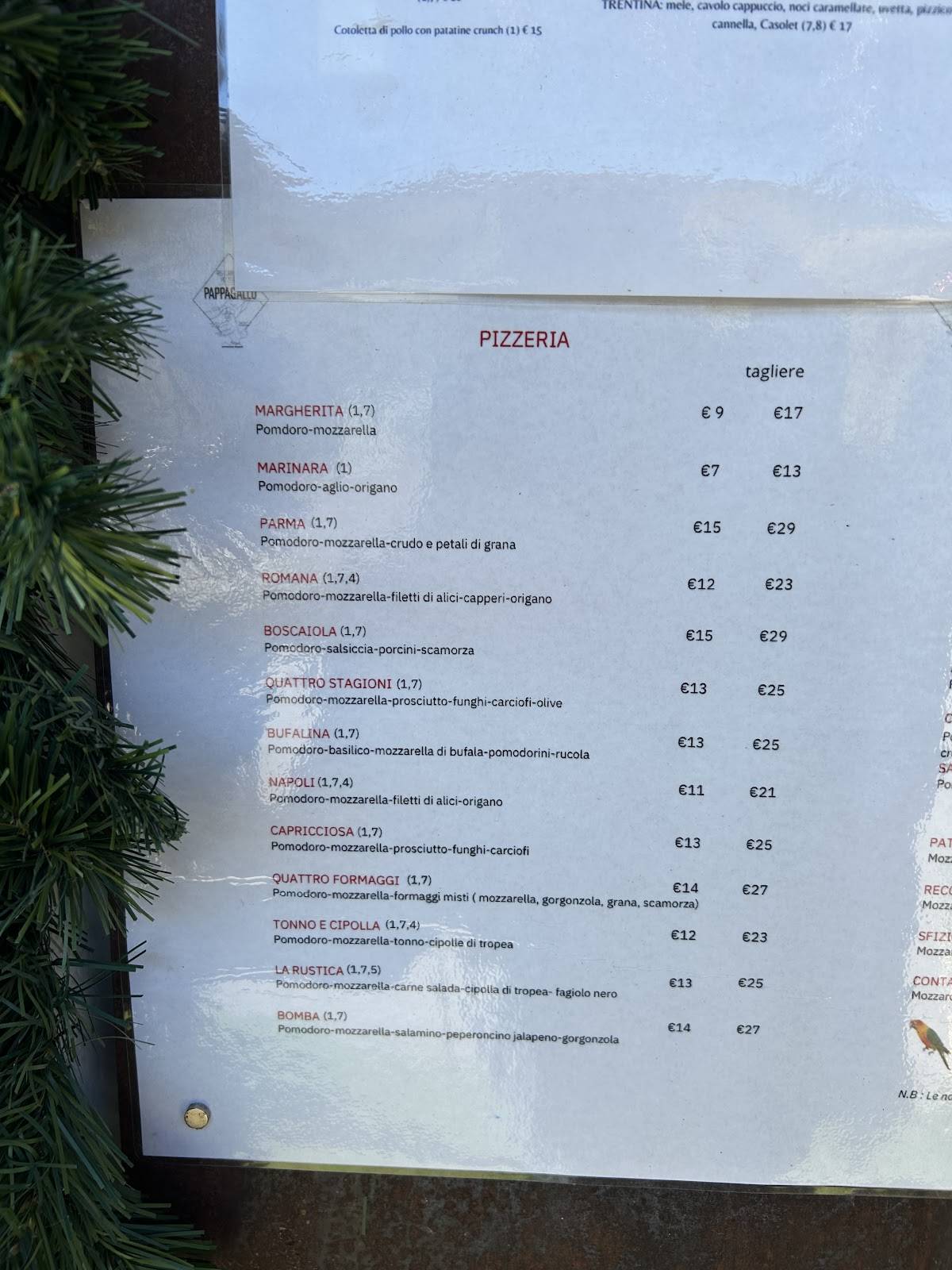 Menu da Ristorante Pizzeria al Pappagallo, Madonna di Campiglio