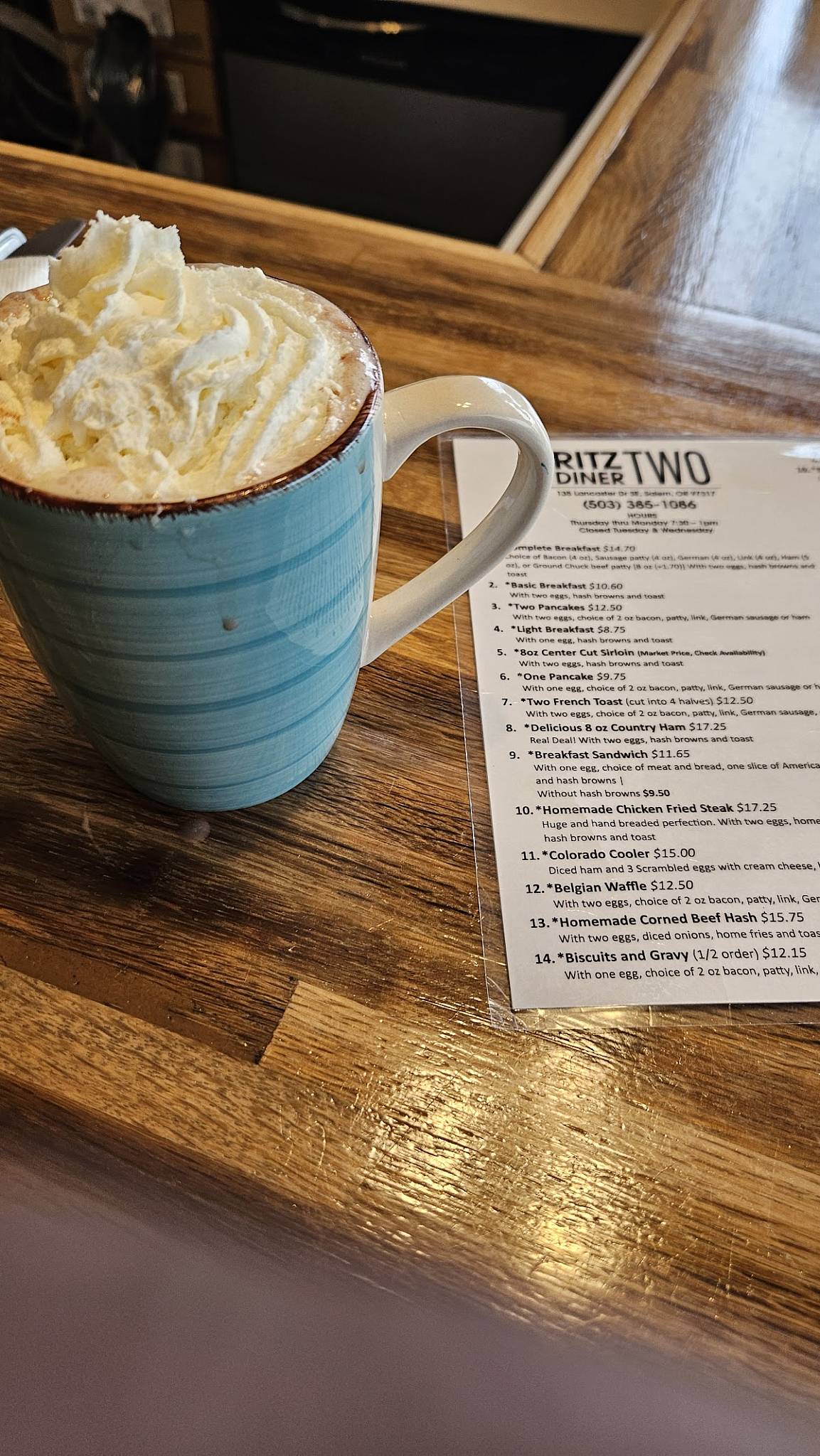 Menu at Ritz Diner restaurant, Salem