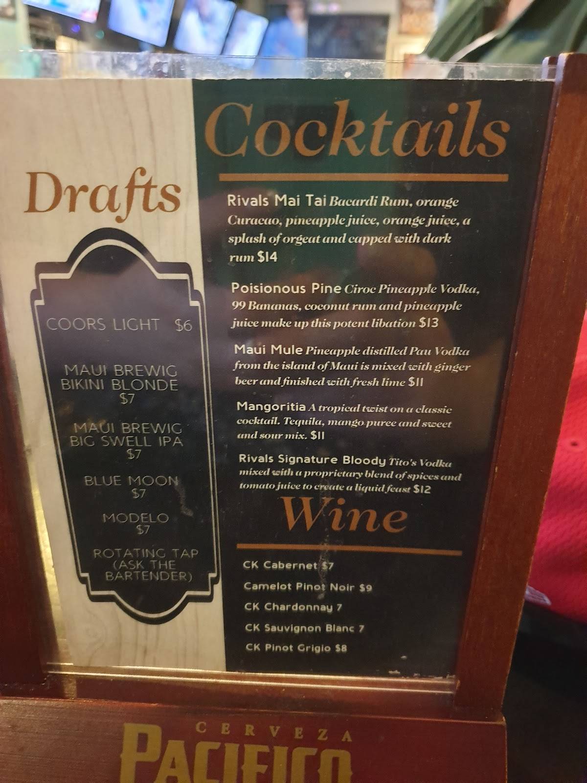 Menu at Rivals Sports Lounge pub & bar, Honolulu
