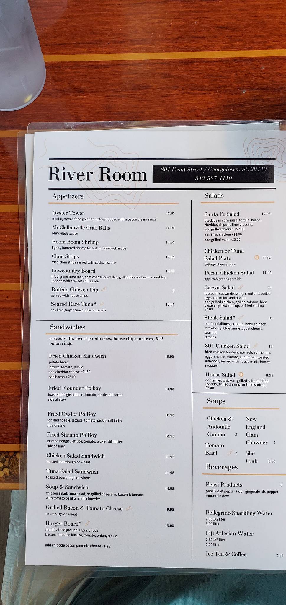 Menu at River Room Restaurant, Georgetown