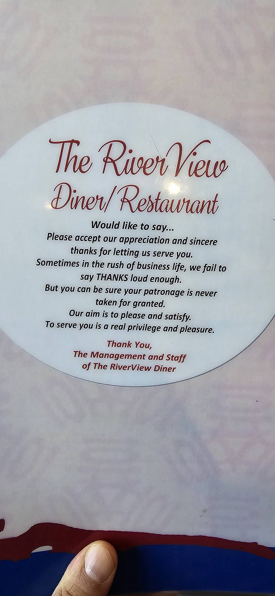 Menu at River View Diner restaurant, North Bergen