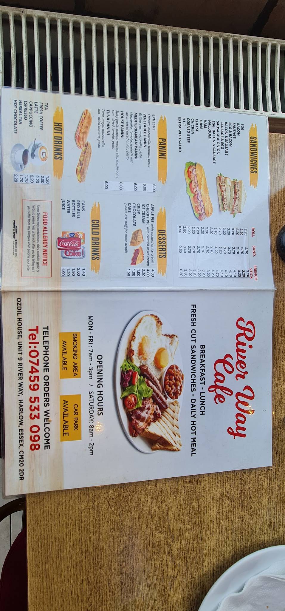 Menu at River Way Cafe, Harlow