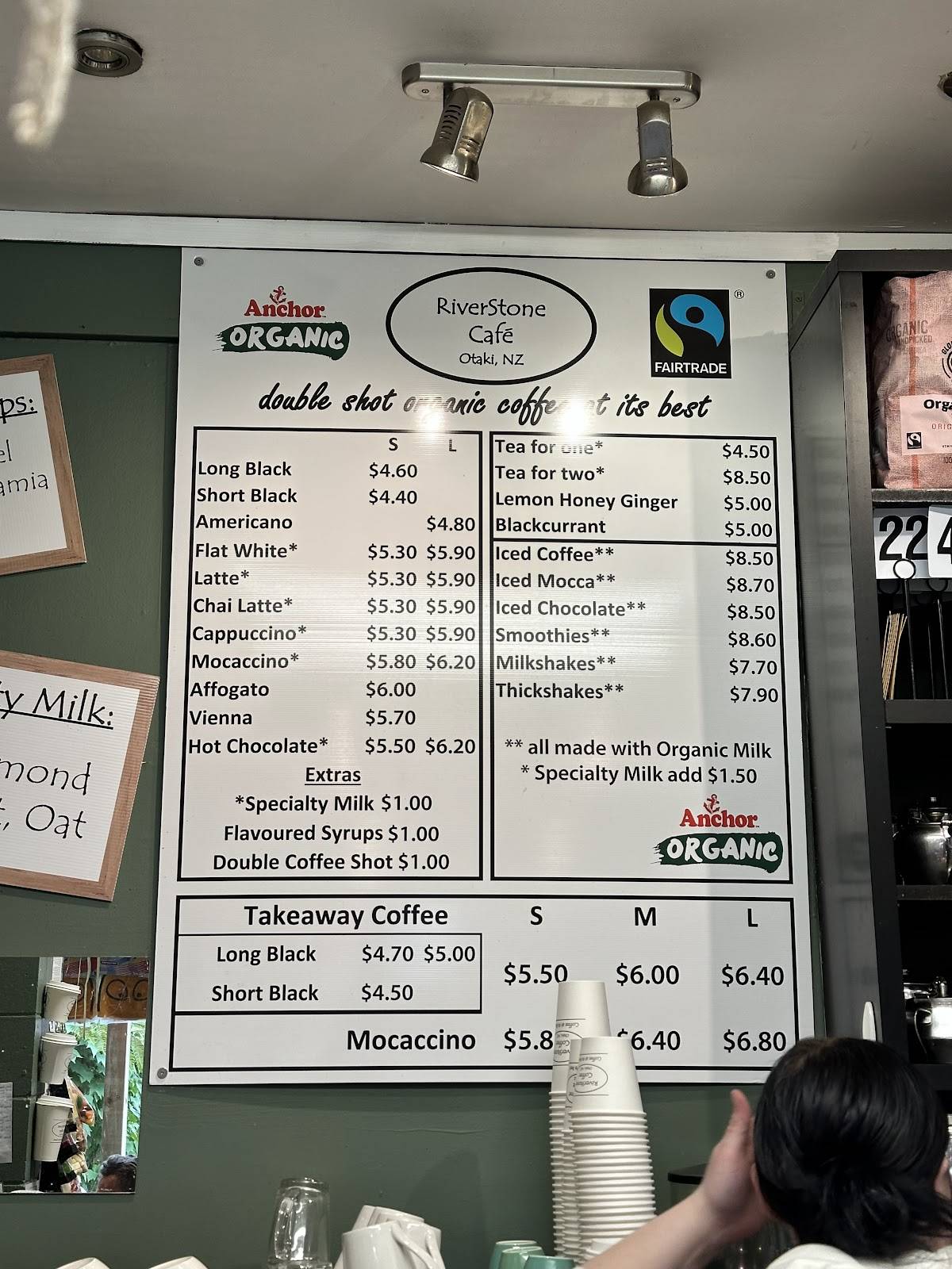 Menu at RiverStone Cafe, Otaki