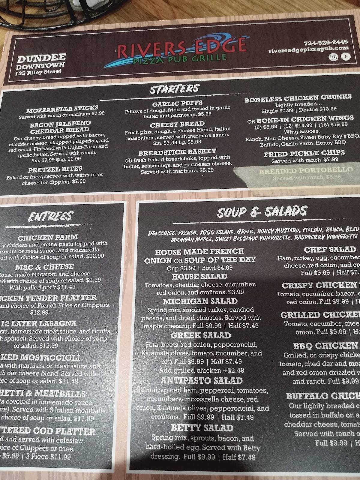 Menu at River's Edge Pizza Pub & Grill, Dundee