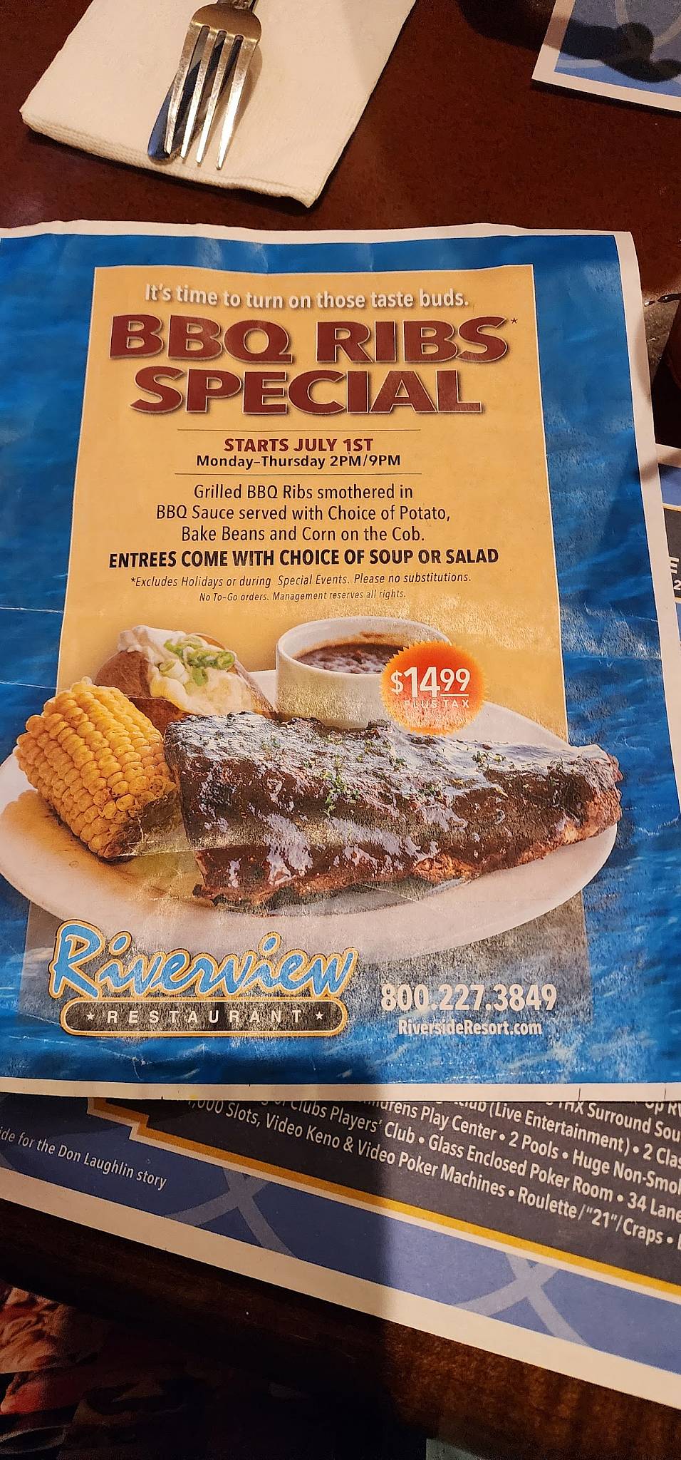 Menu at Riverview Restaurant, Laughlin