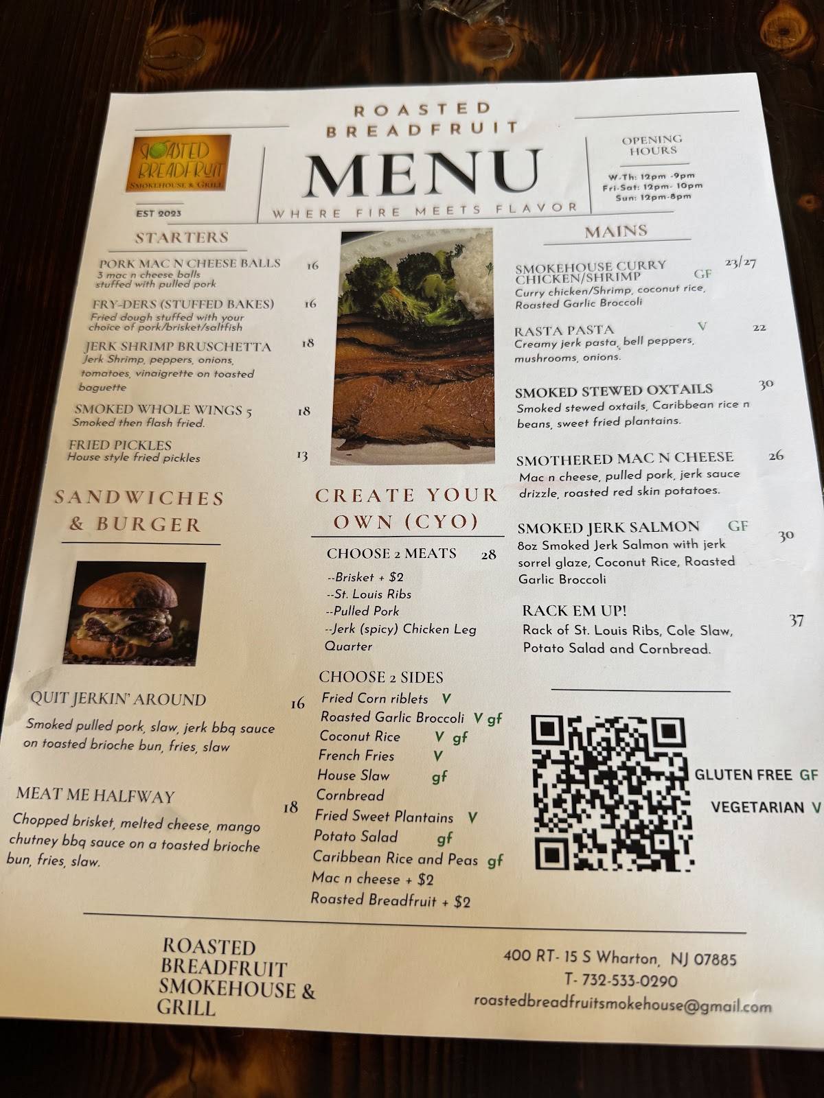 Menu at Roasted Breadfruit Smokehouse and Grill BBQ, Wharton